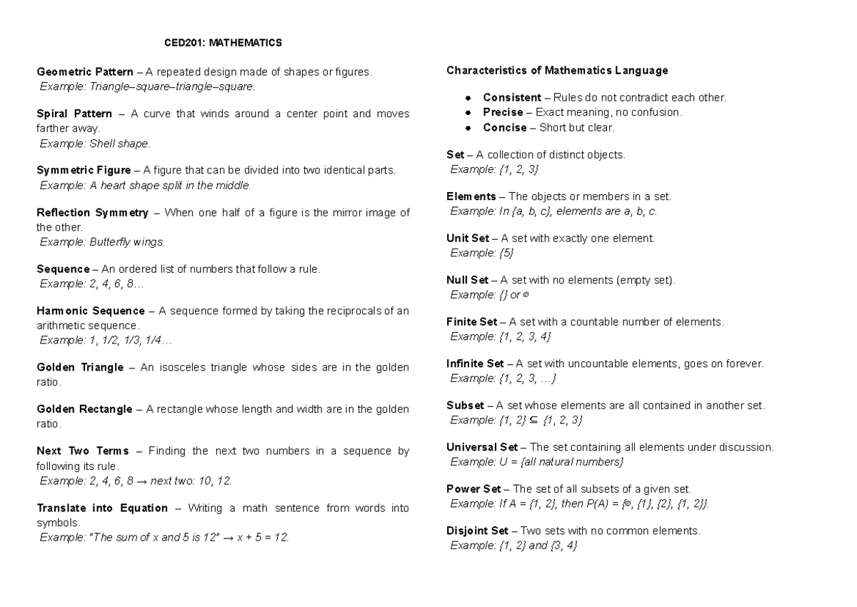 CED201: Comprehensive Review of Mathematics, Filipino, English, Science ...