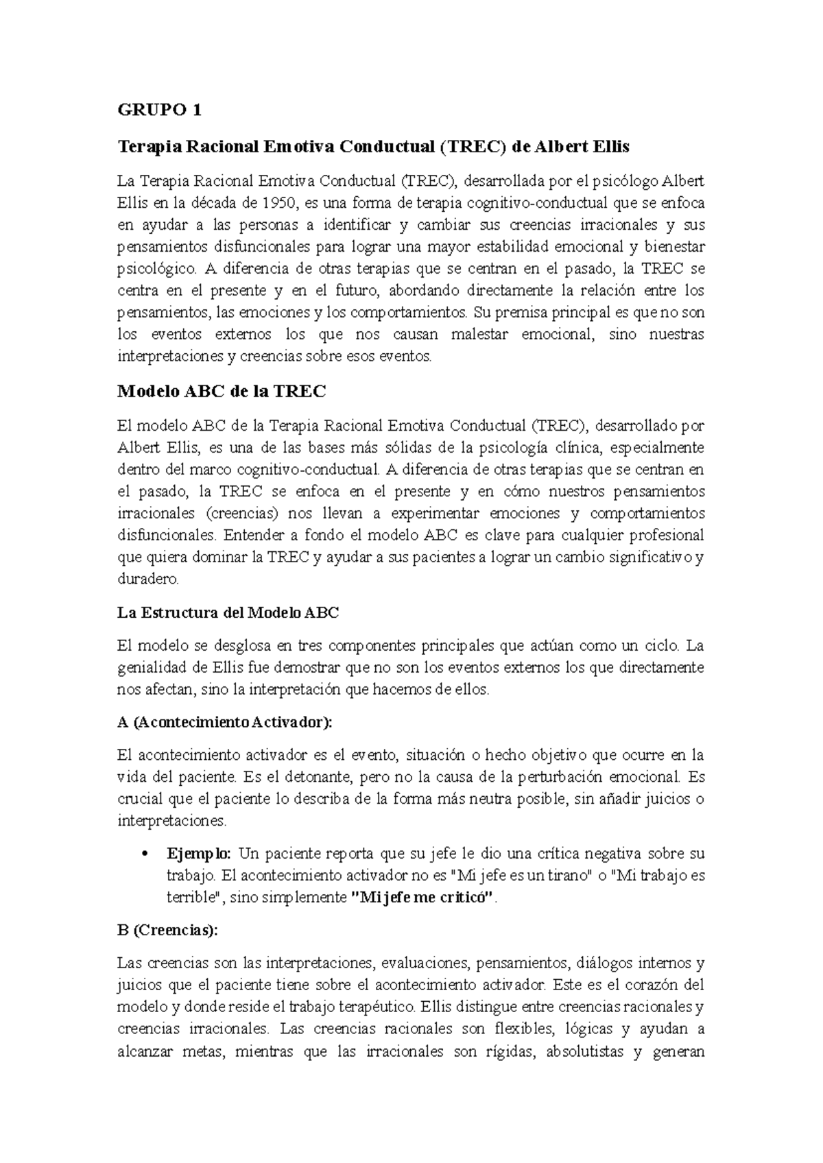 Terapia Racional Emotiva Conductual (TREC) de Albert Ellis: Guía ...