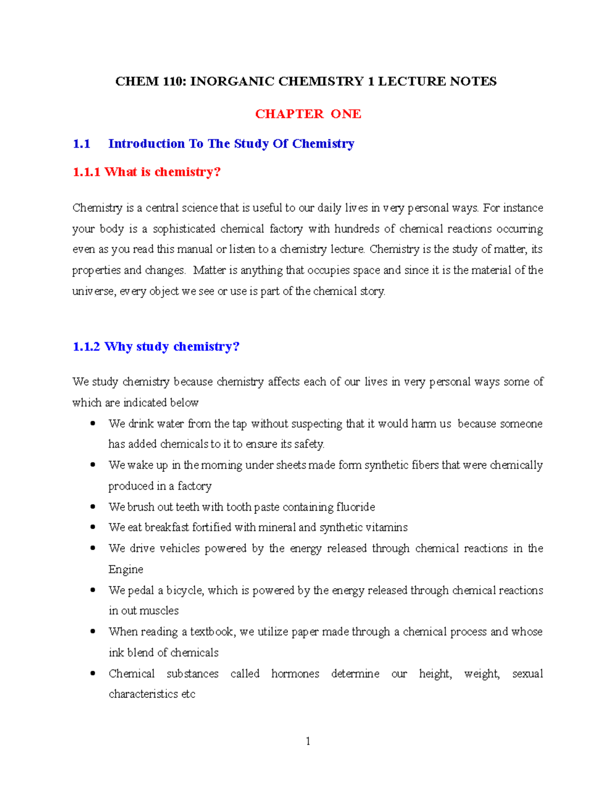 CHEM 110 Inorganic Chemistry Lecture Notes: Key Concepts & Principles ...