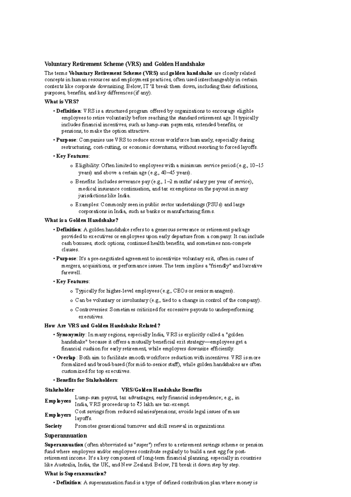 VRS & Golden Handshake: Key Concepts in HR Practices - Studocu