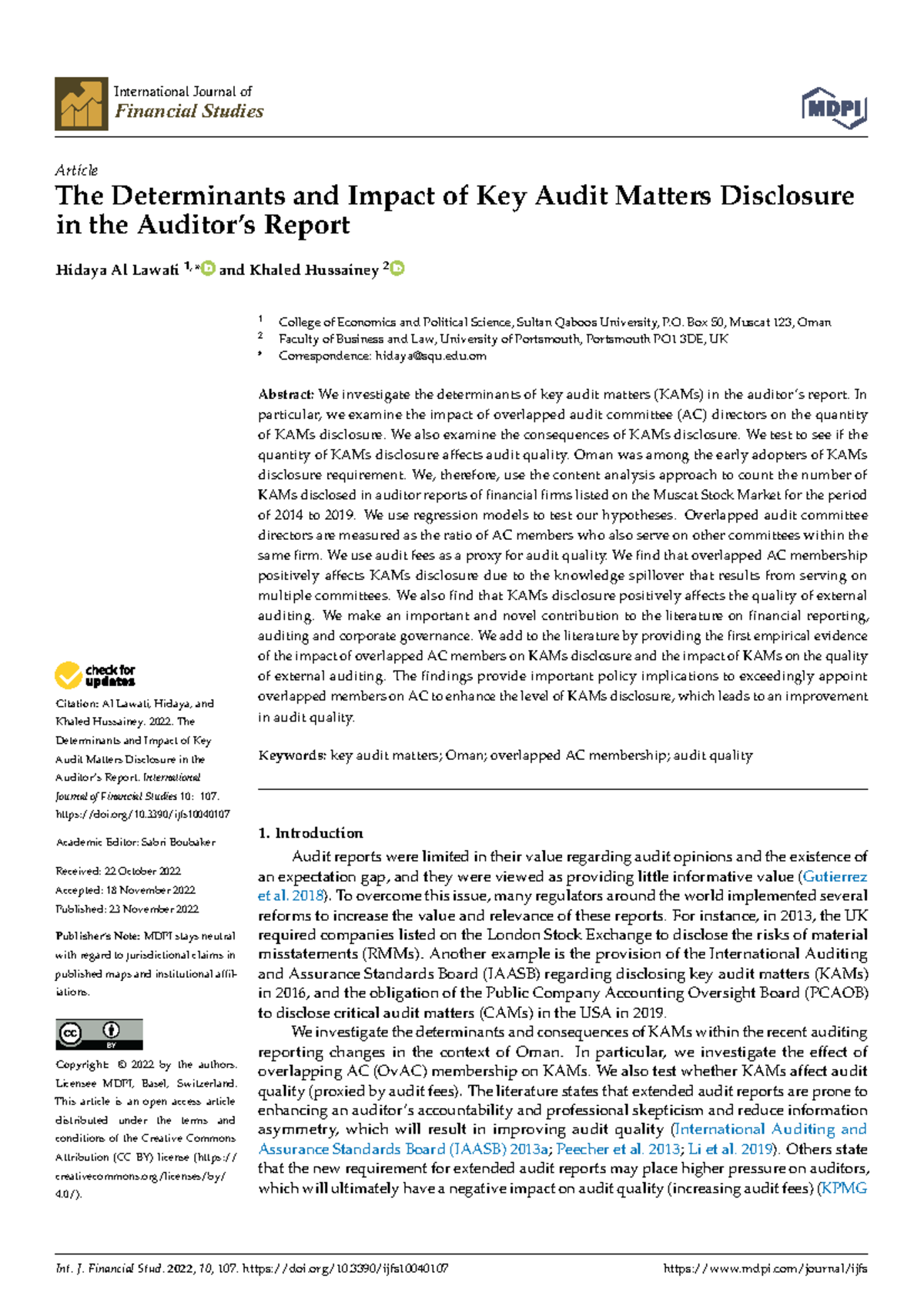Key Audit Matters Disclosure: Determinants and Impact in Oman’s ...