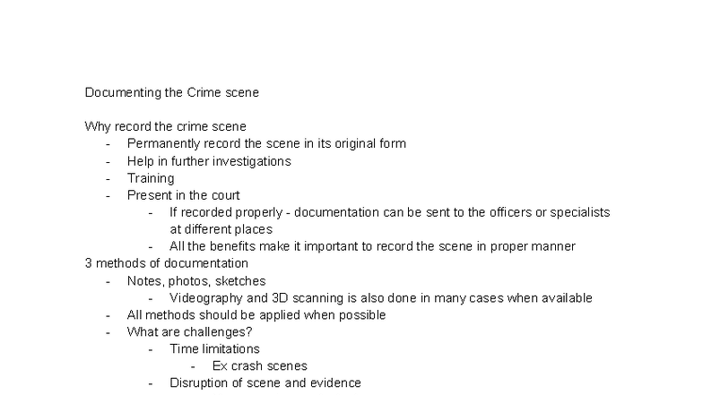 Crime Scene Documentation: Best Practices for Evidence Collection - Studocu