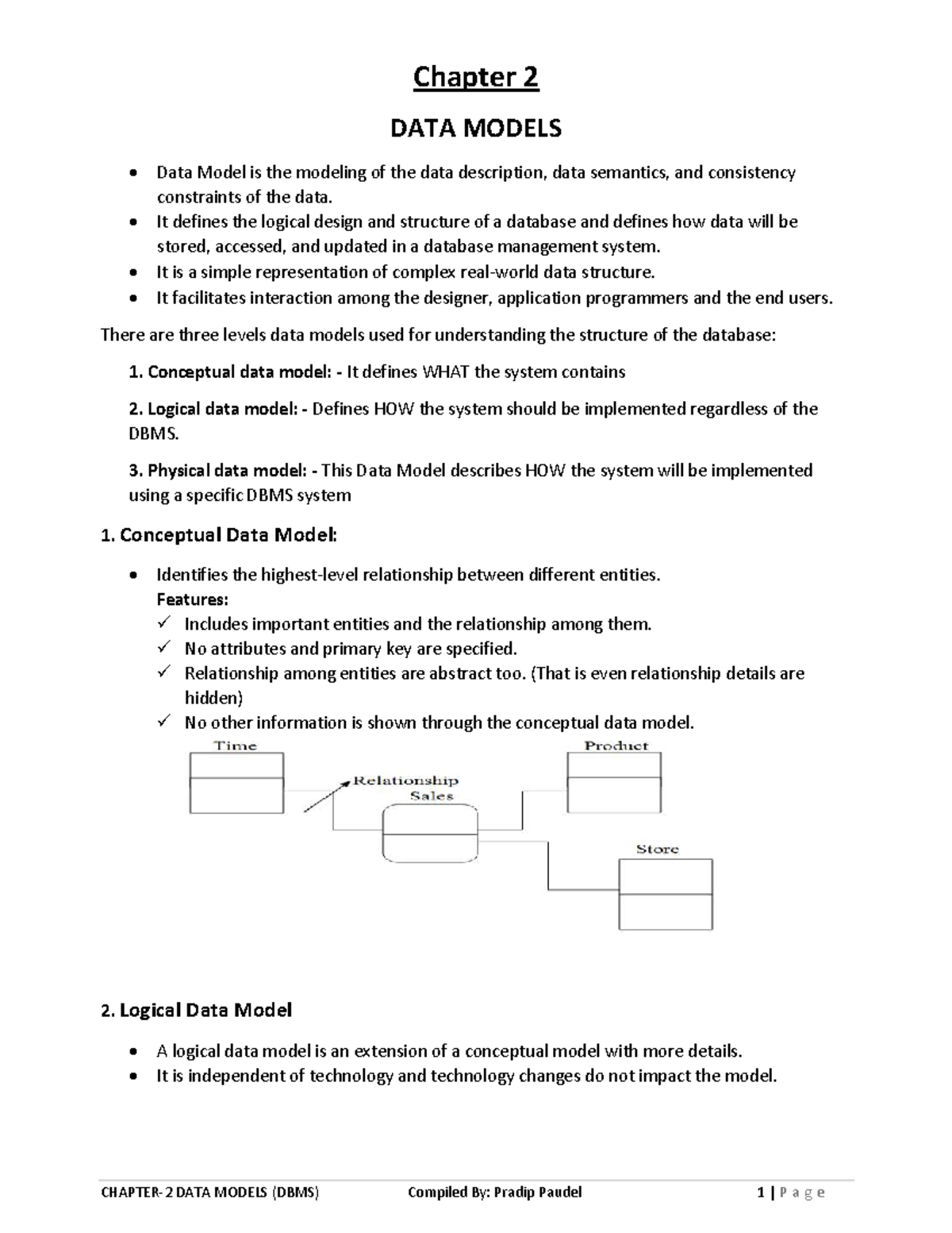 2 - DBMS - Chapter 2 DATA MODELS • Data Model is the modeling of the ...