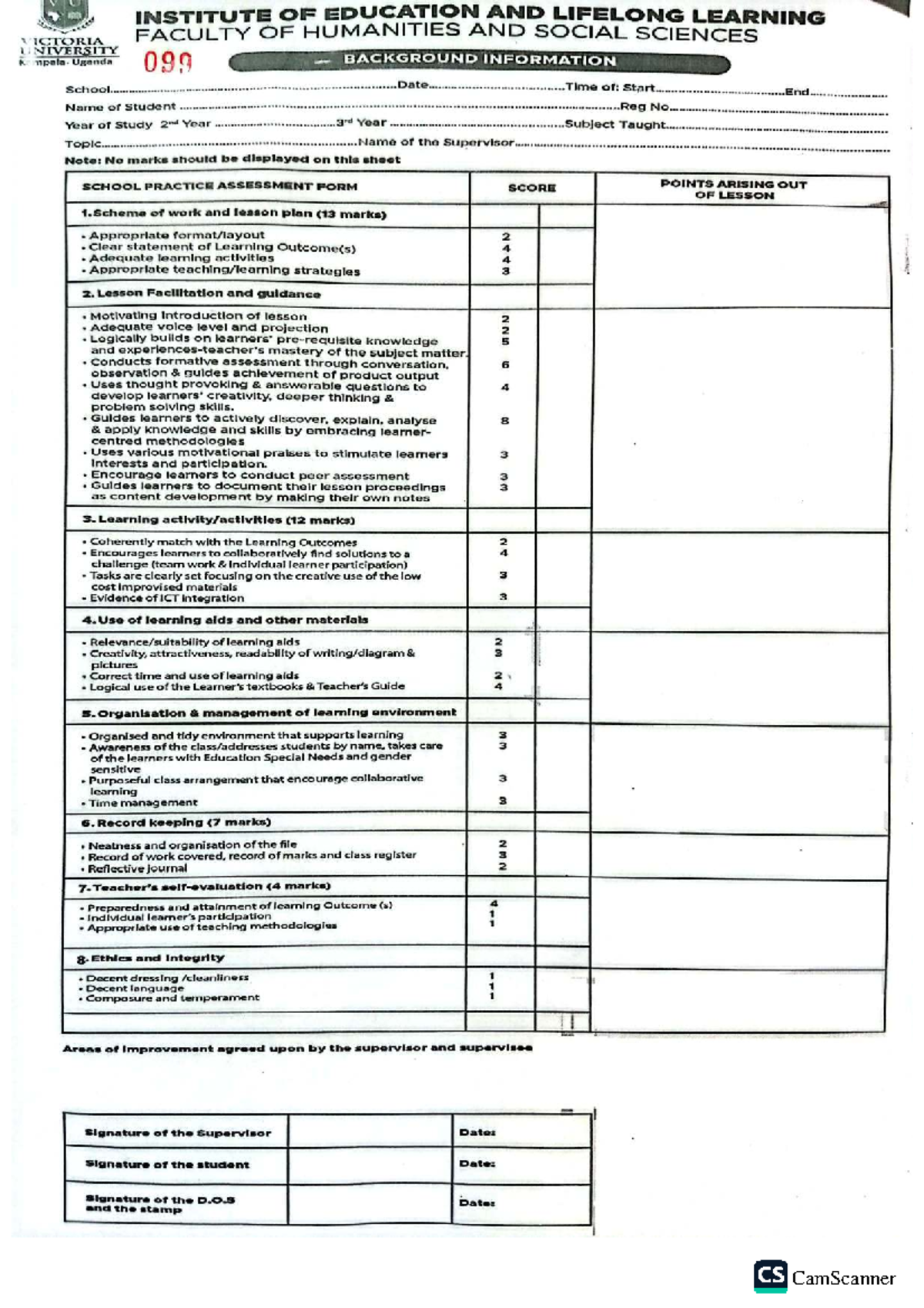 School Practice Assessment Form - ICT 099 - Studocu
