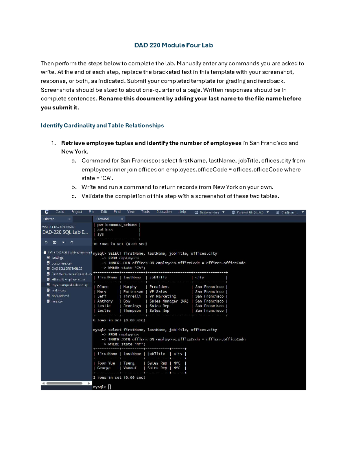 Sellers - DAD 220 Module 4 Lab: Cardinality & Table Relationships - Studocu