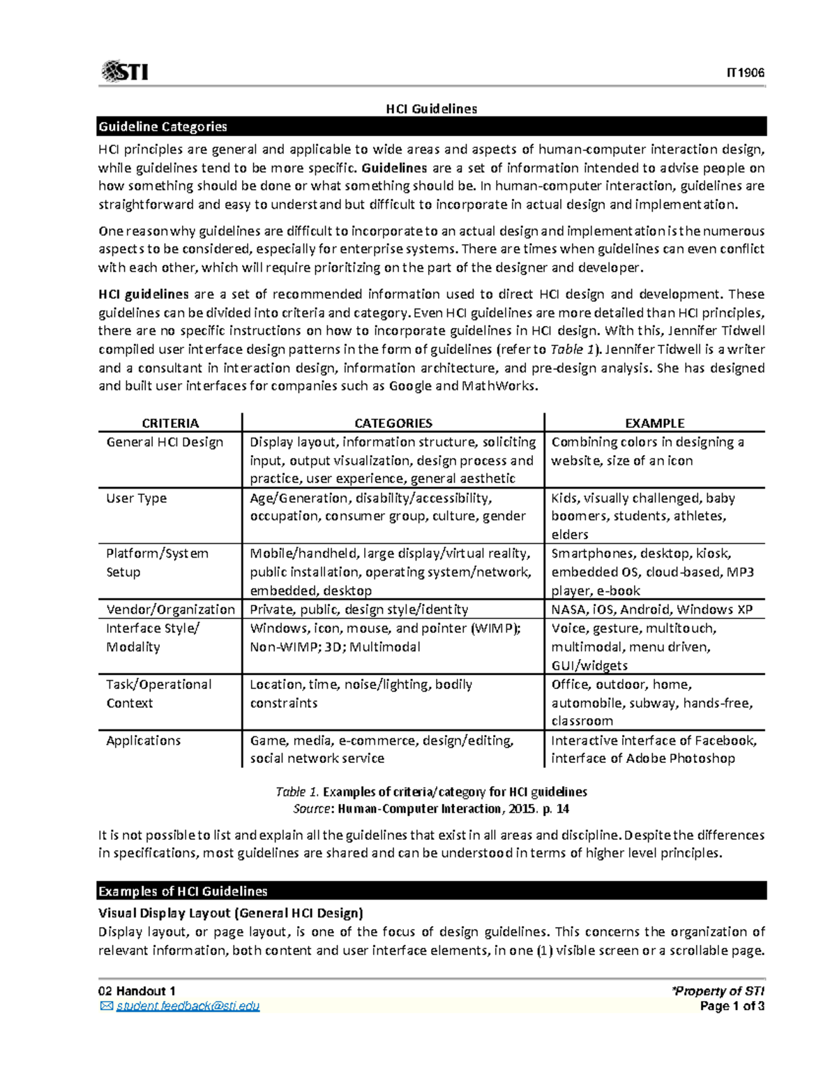 IT1906 HCI Guidelines: Principles and Categories for Design - Studocu
