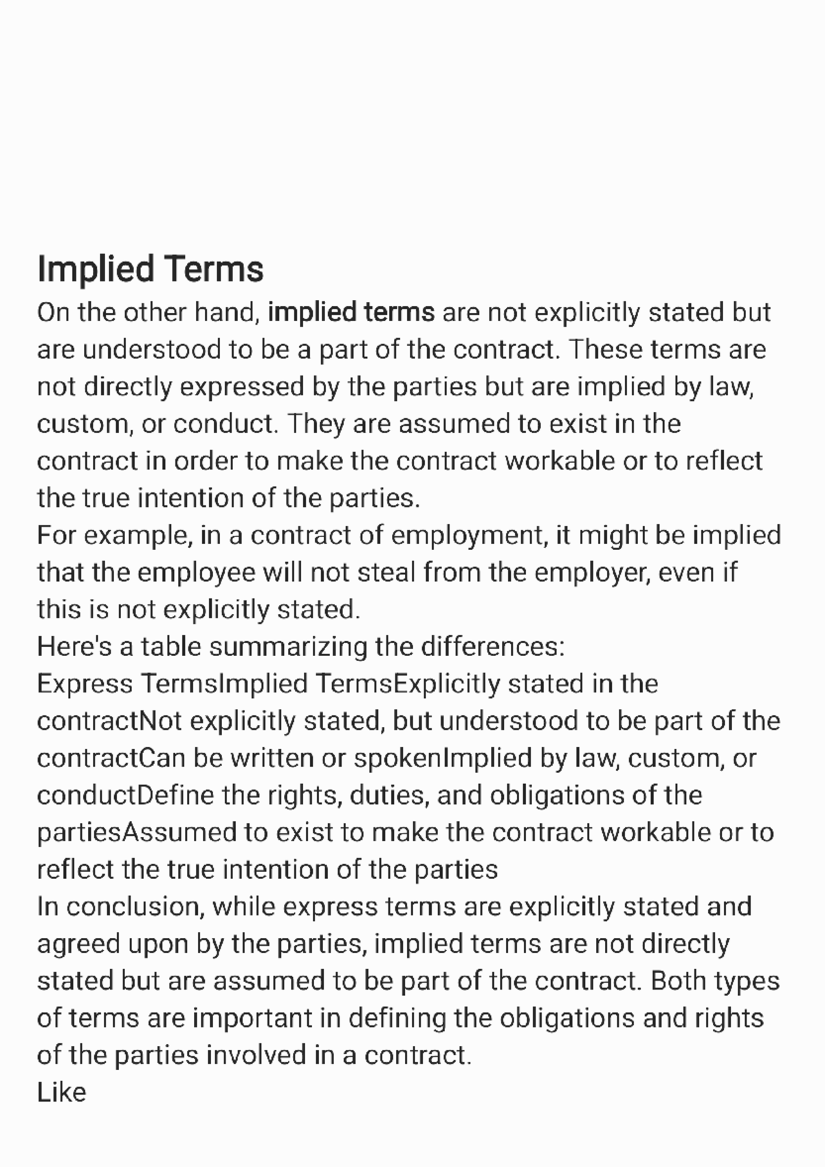 Contract Law Implied Terms Explained Notes Studocu