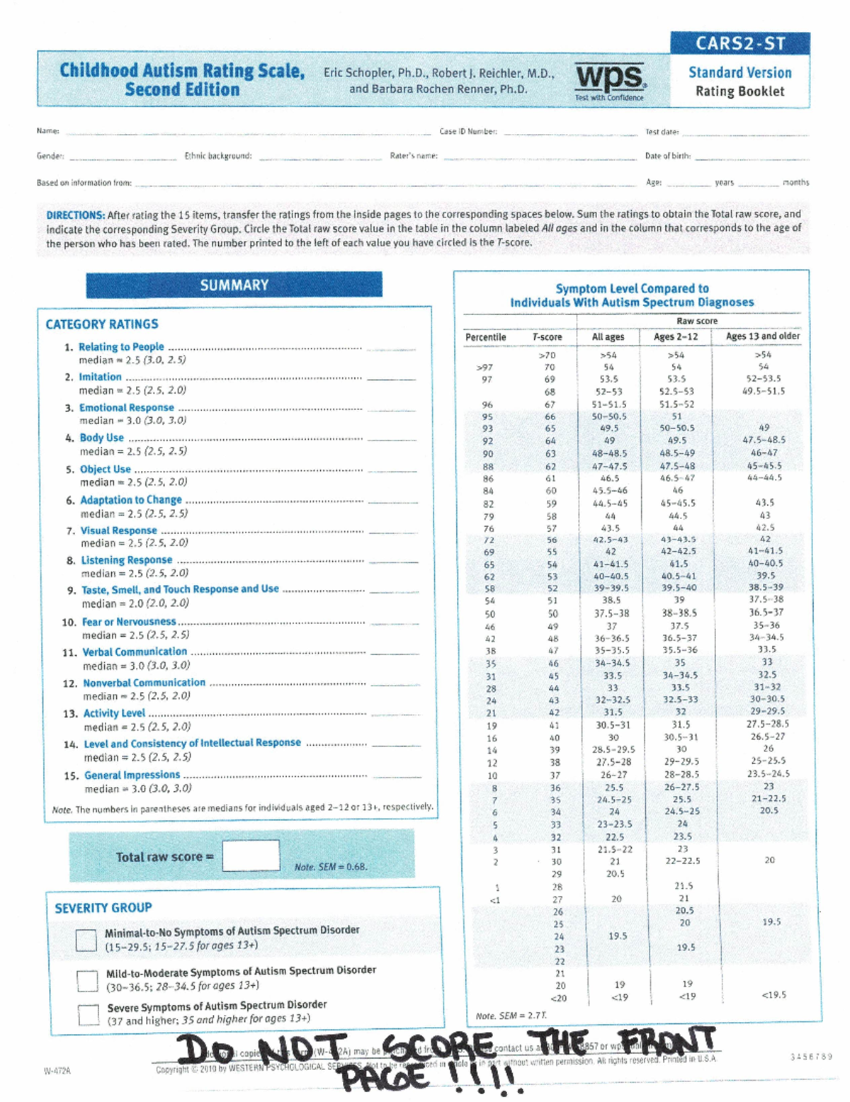 CARS-2 Standard Version: Childhood Autism Rating Scale Analysis Guide ...
