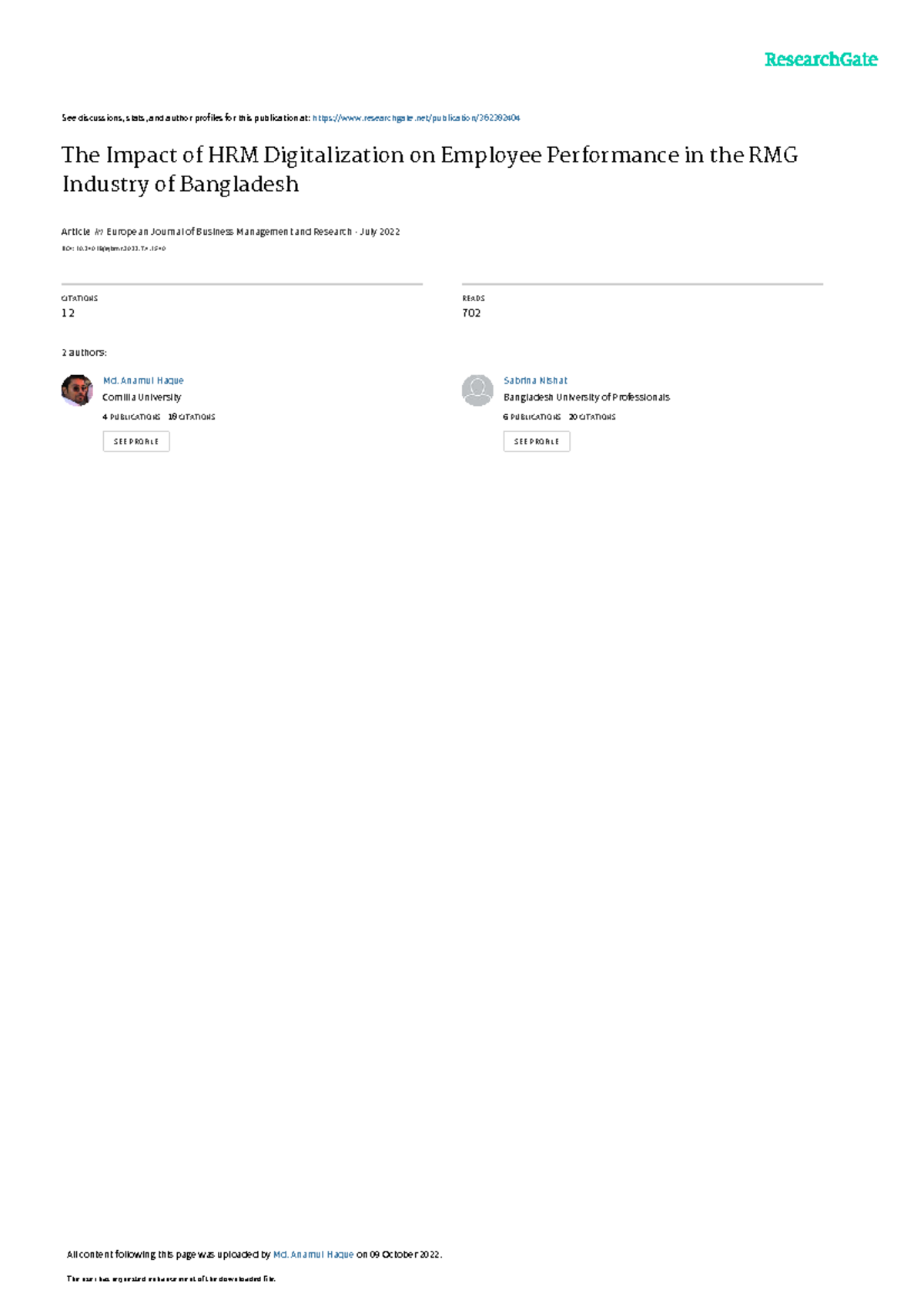 The Impact of HRM Digitalization on Employee Performance in RMG ...