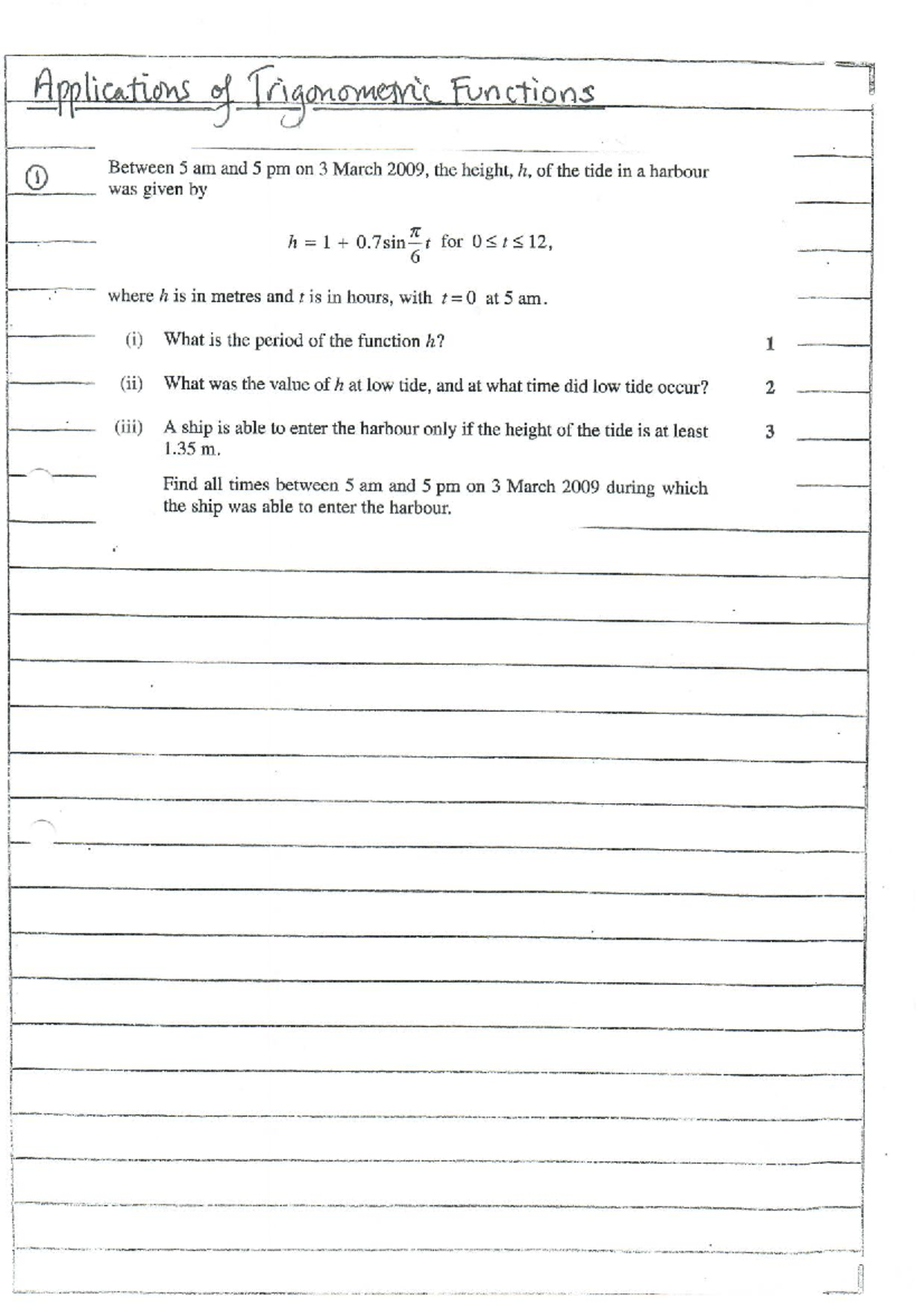 HSC Applications of Trigonometric Functions: Tide Analysis & Qs - Studocu