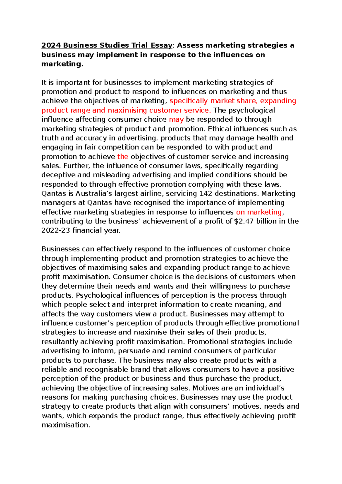 2024 Business Studies Trial Essay: Assessing Marketing Strategies of ...