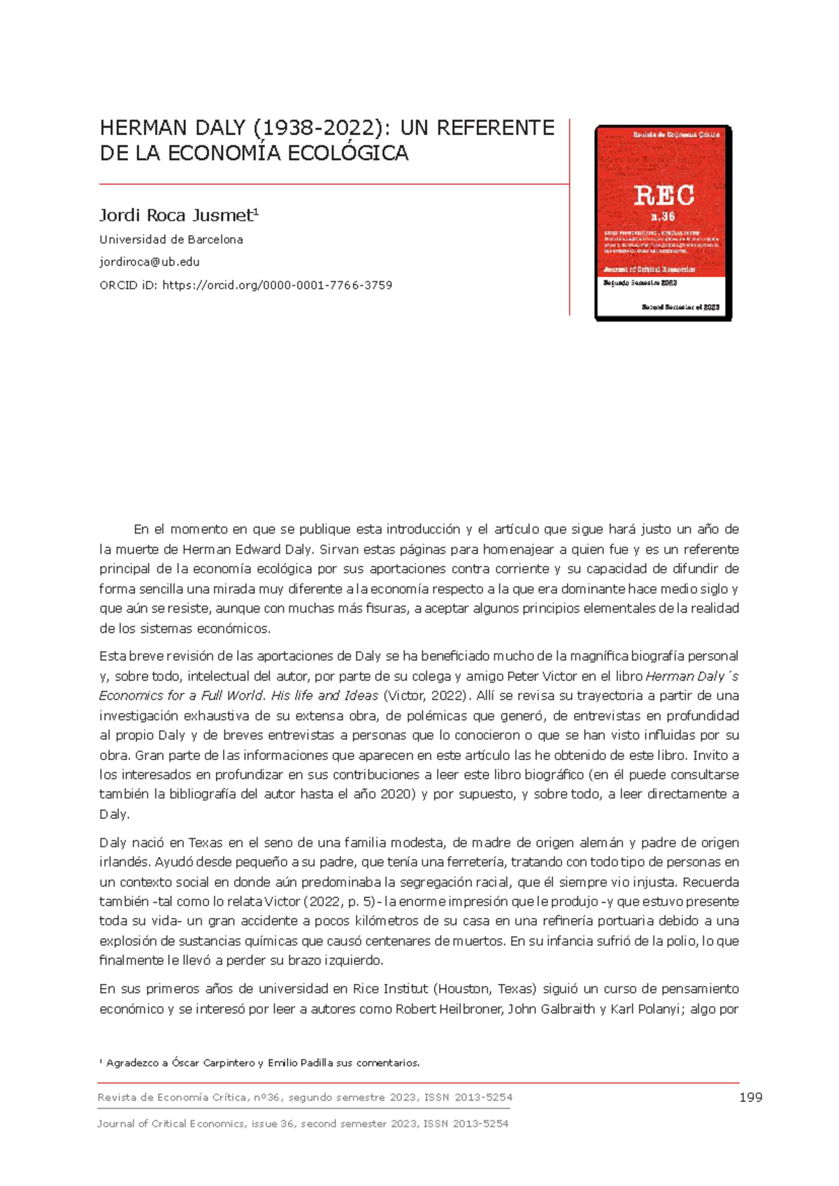 HERMAN DALY: UN REFERENTE EN ECONOMÍA ECOLÓGICA - REVISTA DE ECONOMÍA ...