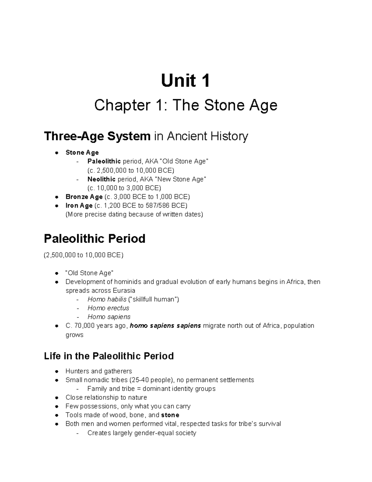 Wester Civilization Unit 1: Chapter 1 - The Stone Age Overview - Studocu