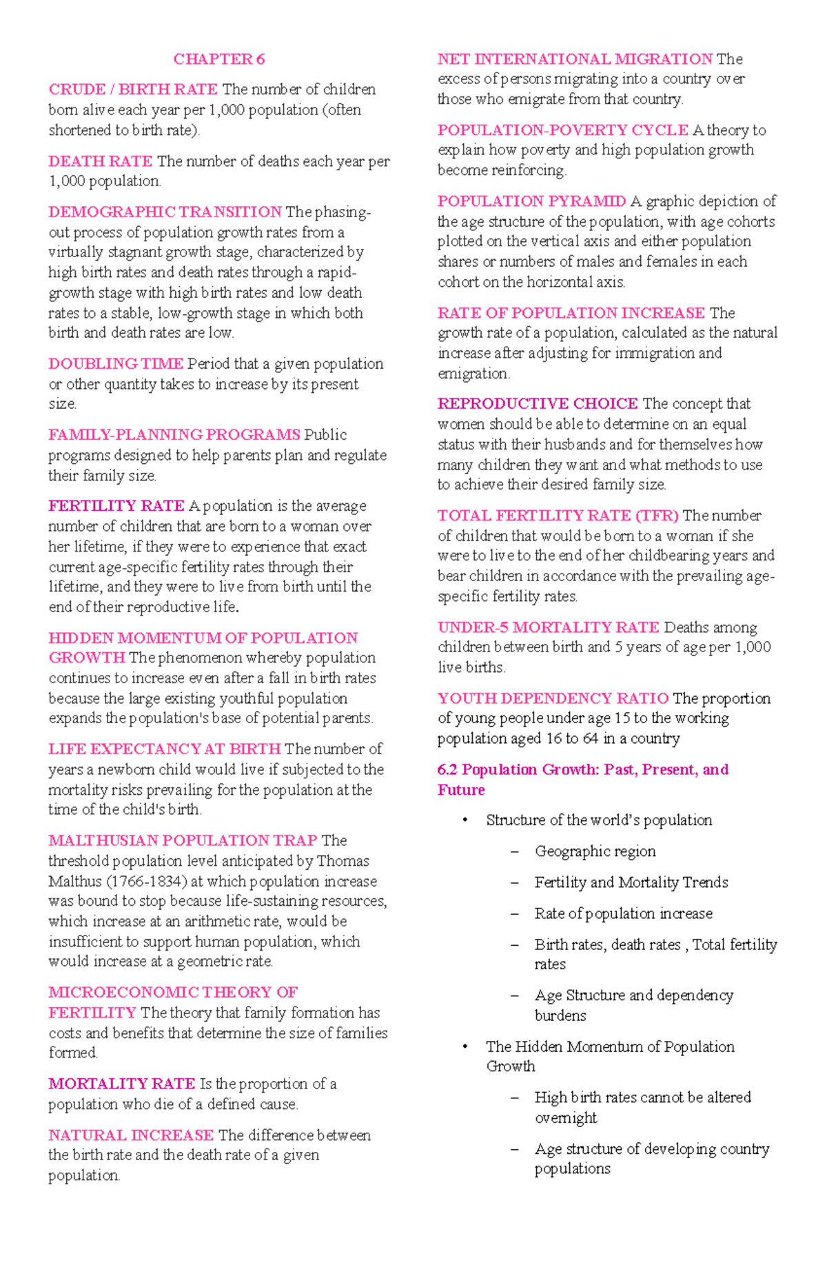 Final Exam Review: Population Growth & Urbanization (ECODEV) - Studocu