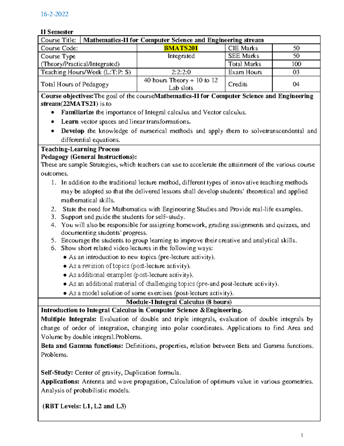BMATS201: Integral and Vector Calculus in Computer Science Engineering ...