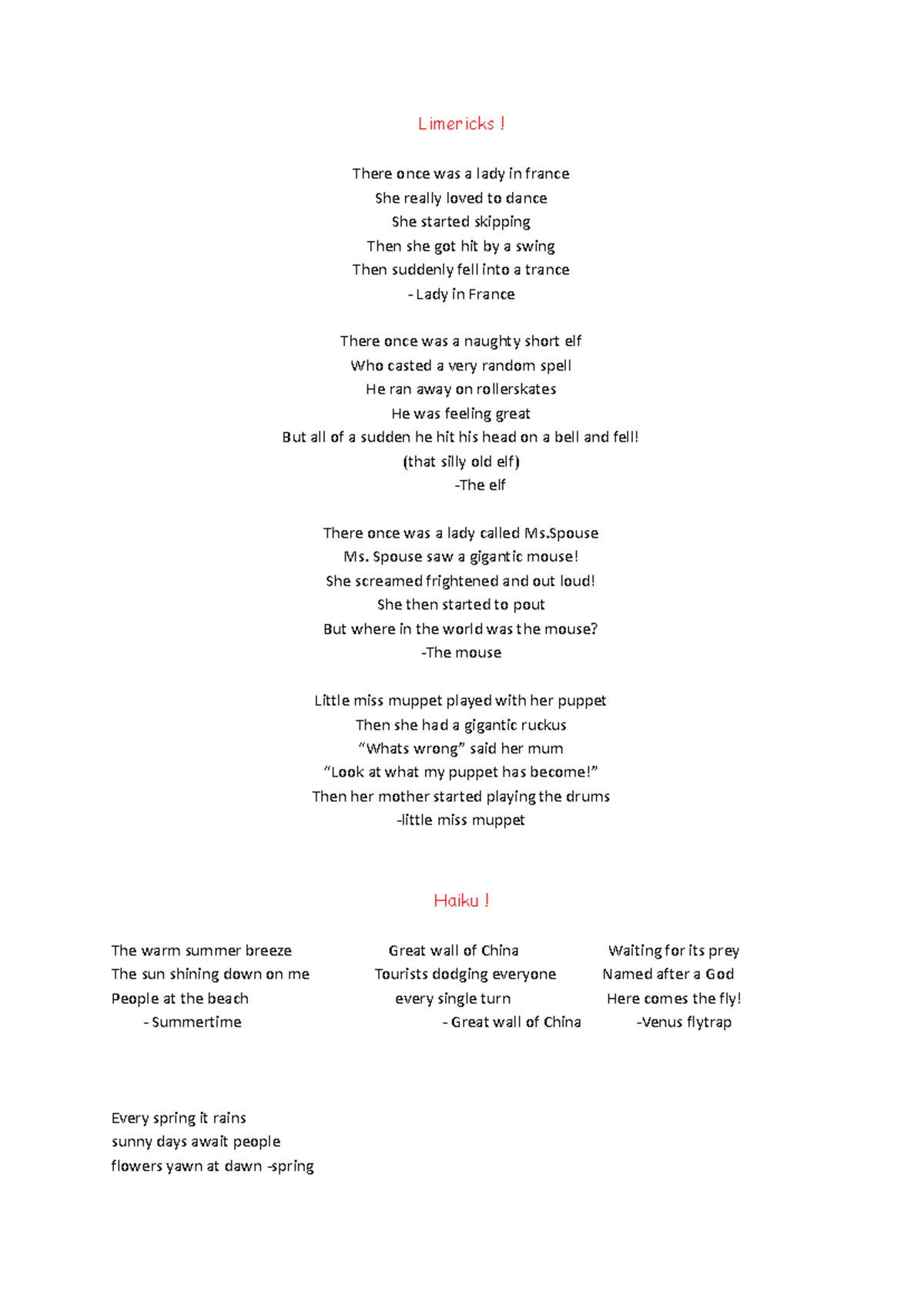 Poems Anthology: Limericks, Haikus, and More - Studocu