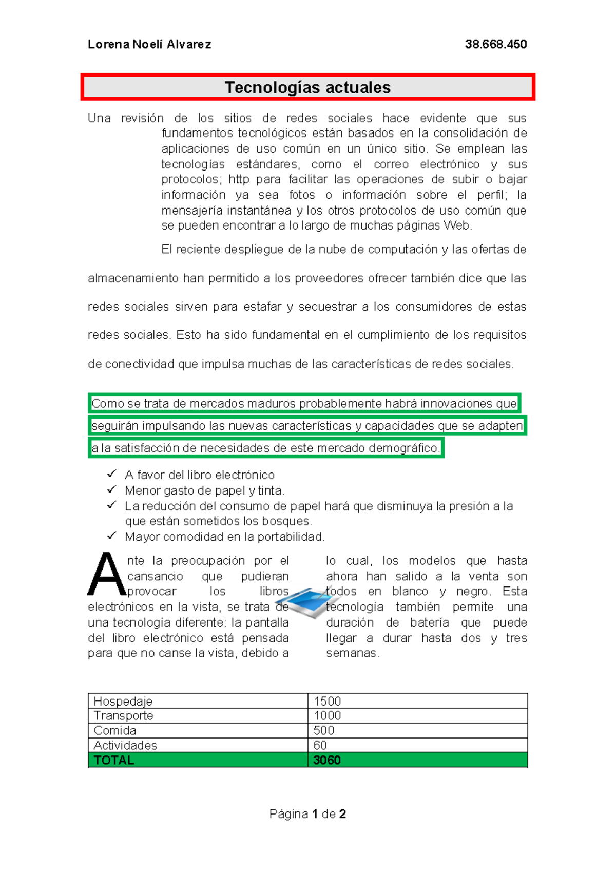 Evaluacion Word - Lorena Noelí Alvarez 38. Tecnologías actuales Una ...