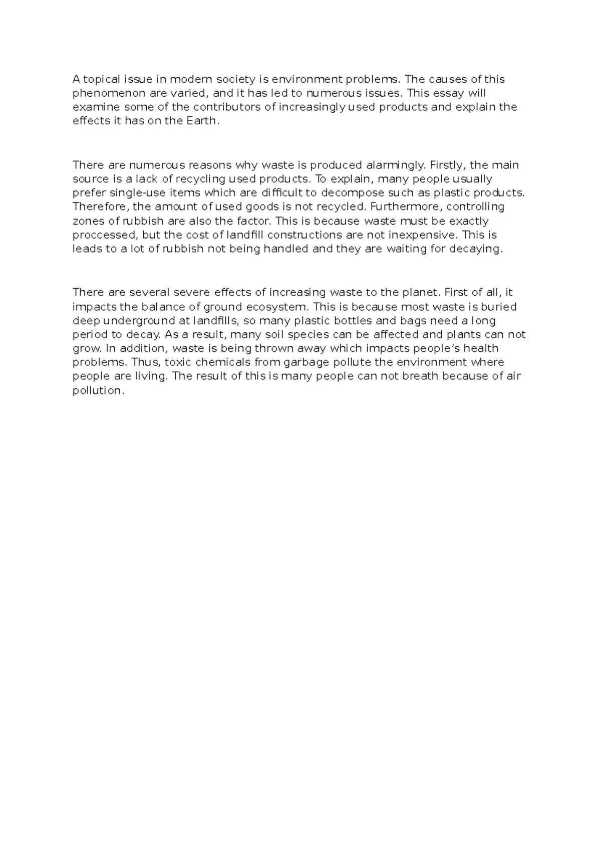 ENVS 101: Essay on Environmental Problems and Their Impact - Studocu
