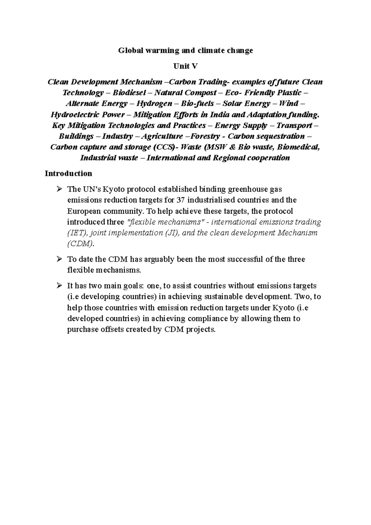 UNIT 5 [ S4 - S6] - UNIT 5 study material - 18CE0406T GLOBAL WARMING ...
