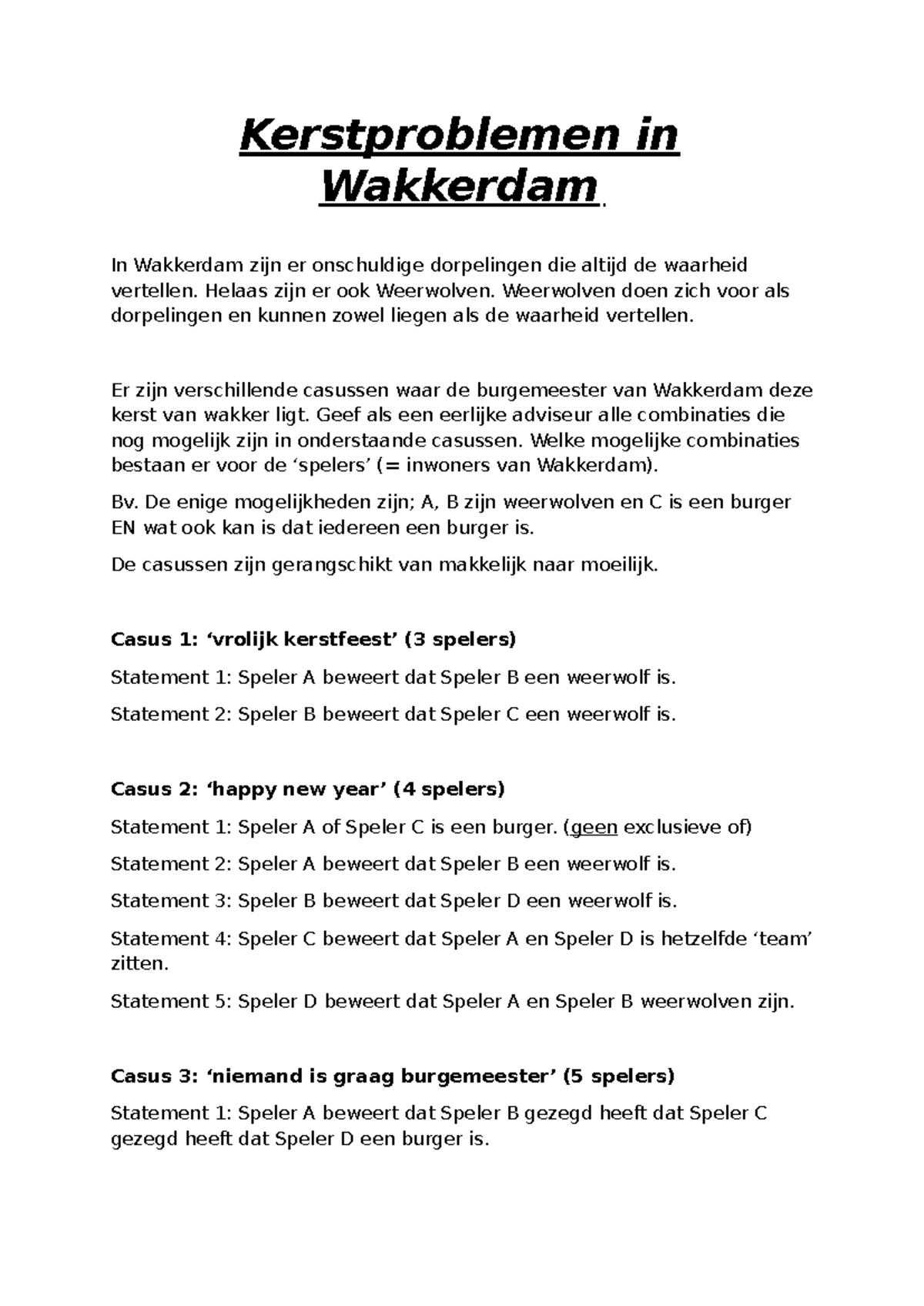 Kerstquiz - Logica en Puzzels Voorbereiding Wiskunde I - Studocu