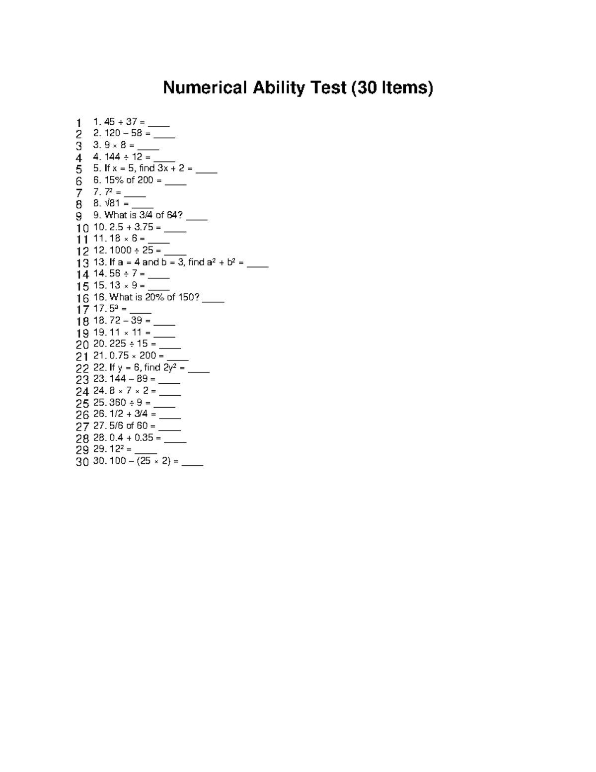 Numerical Ability Test (30 Items) - Verbal Ability Review - Studocu