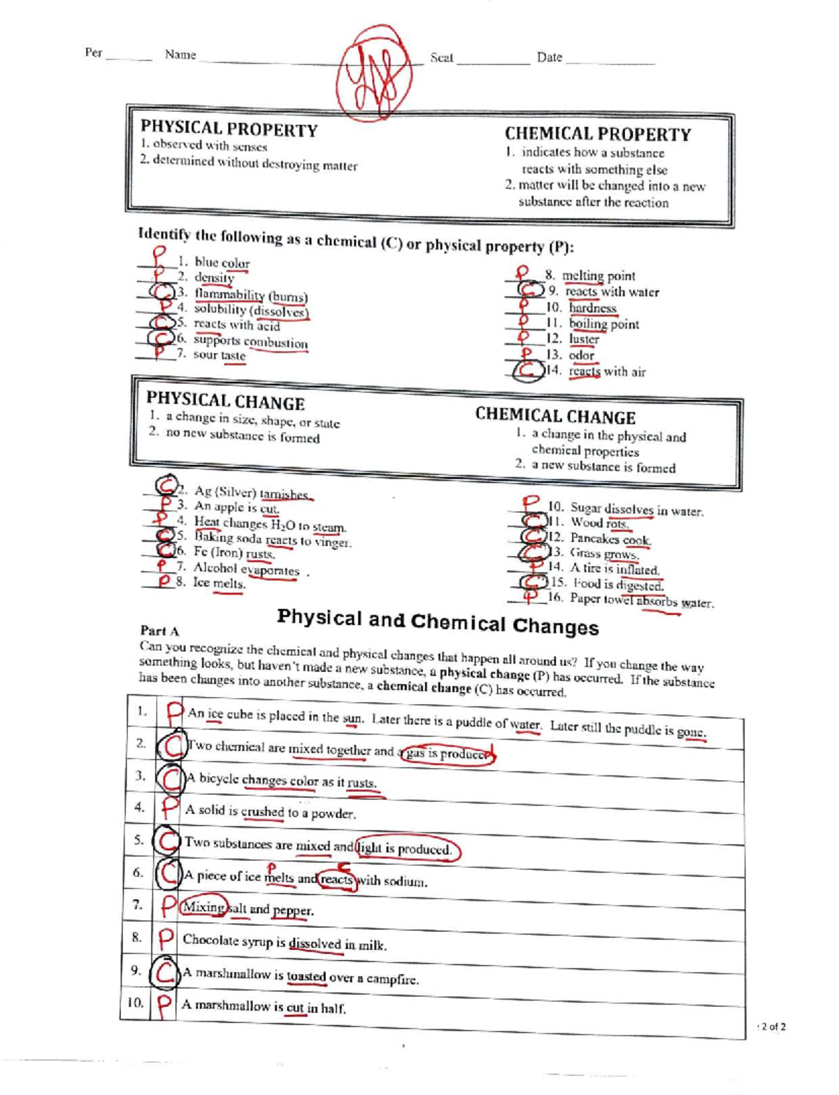 U7 Rxn’s I Homework Packet KEY: Physical & Chemical Properties - Studocu