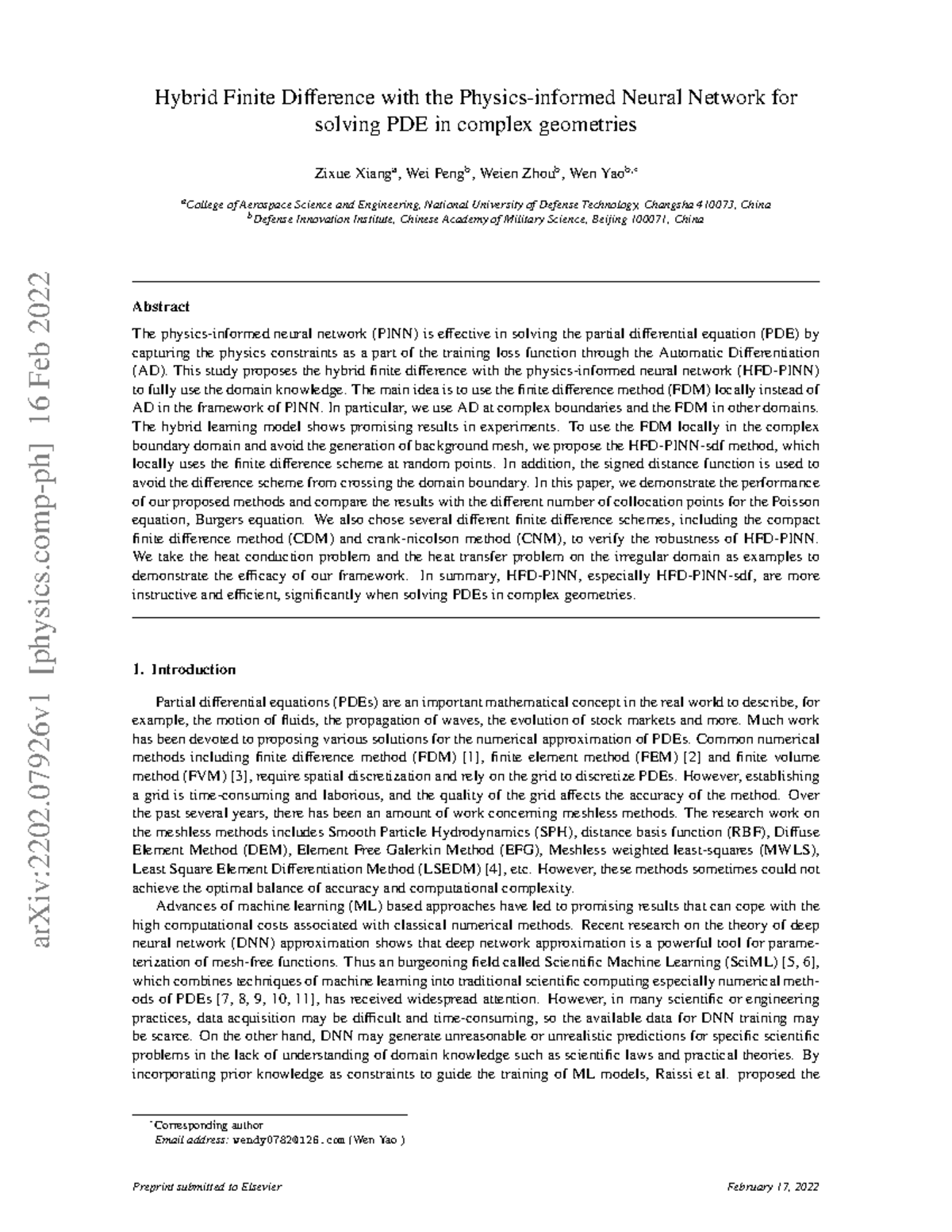 Hybrid Finite Difference and Neural Network for PDEs in Complex ...