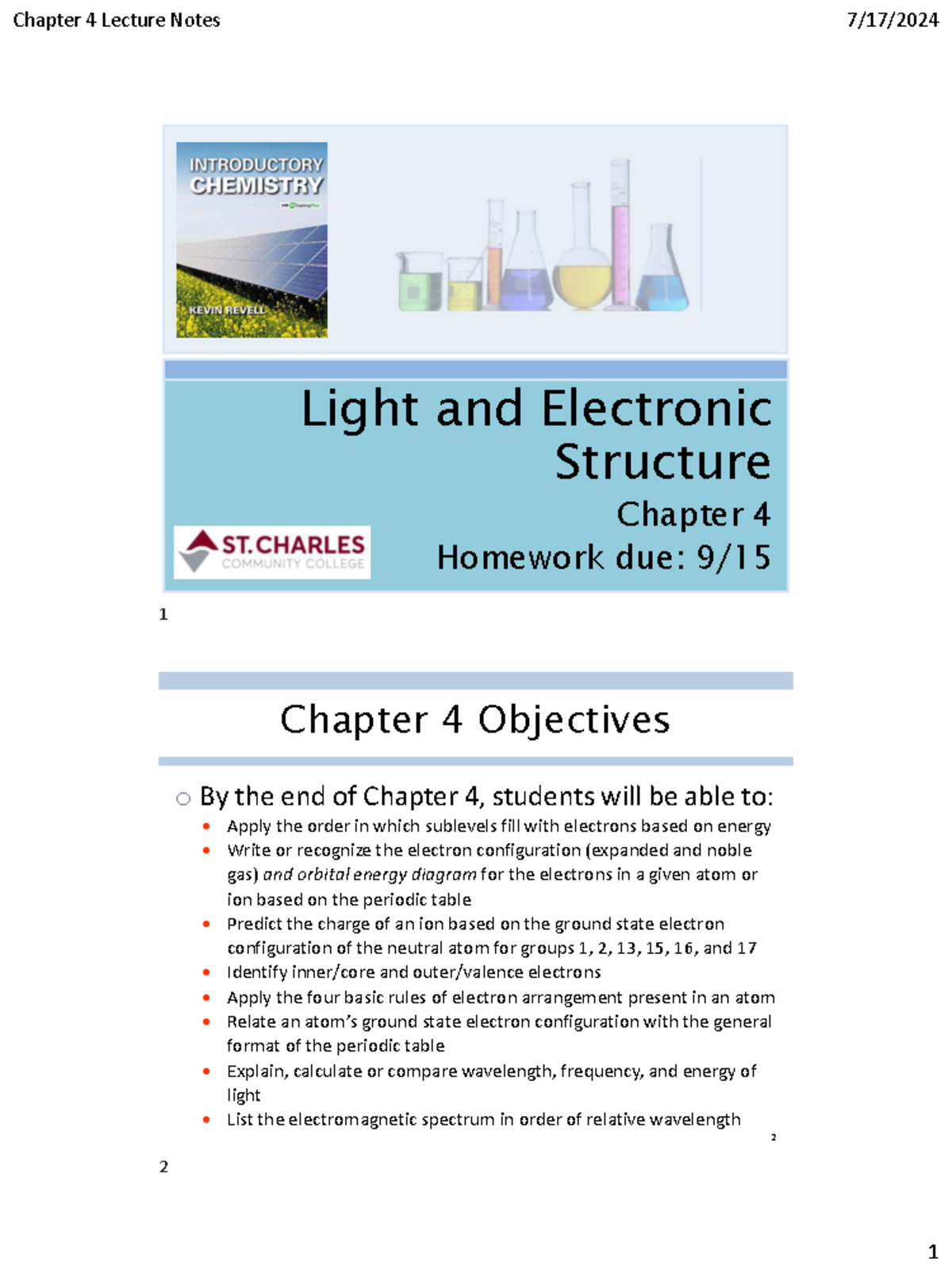 101 Chapter 4 Light and Electronic Structure - Light and Electronic Structure Chapter 4 Homework ...