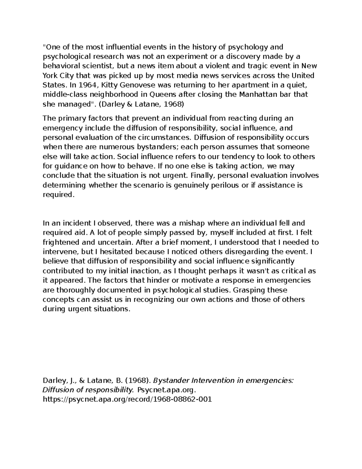 PSY 101: Bystander Intervention and the Diffusion of Responsibility ...