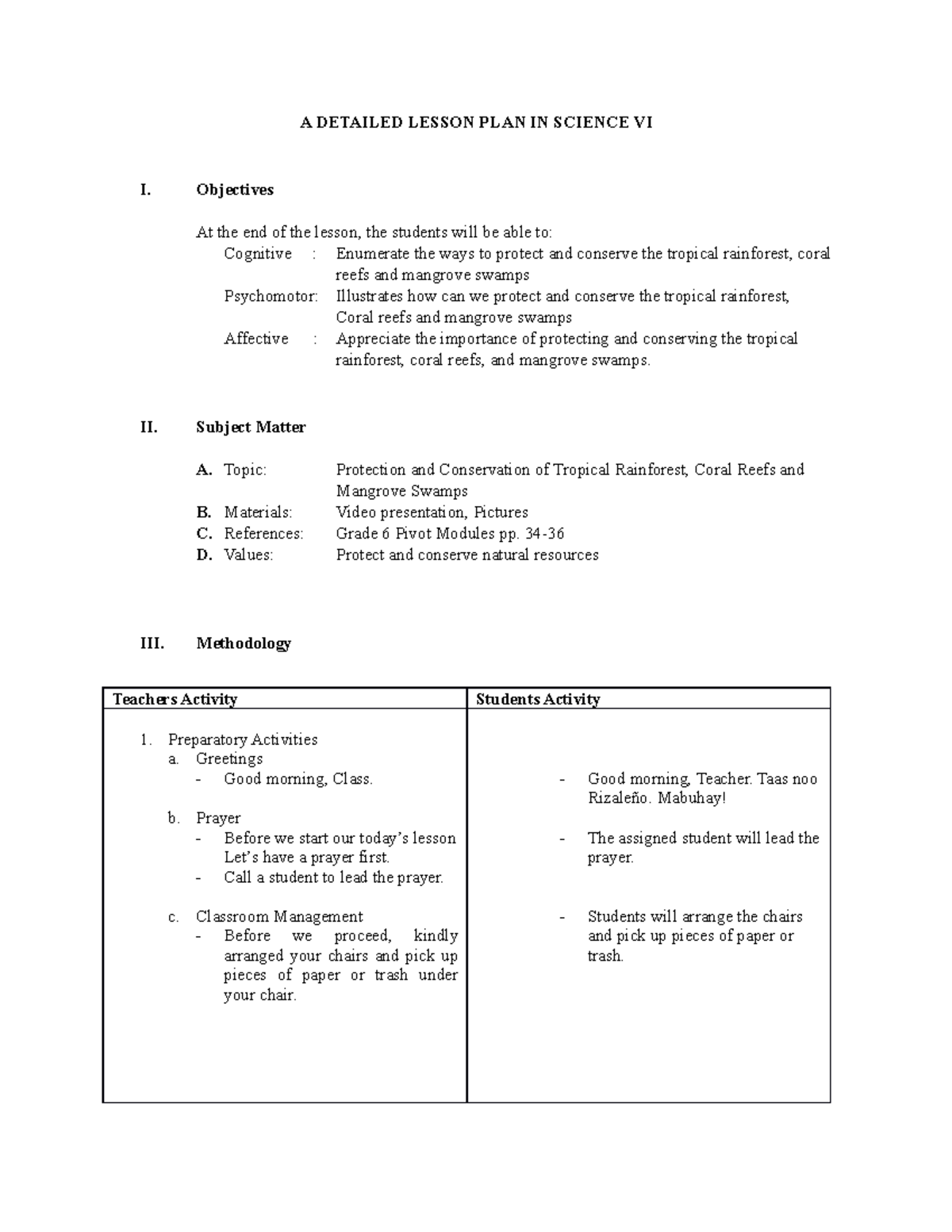 DLP Protectionconservation Science 6 Copy - A DETAILED LESSON PLAN IN ...