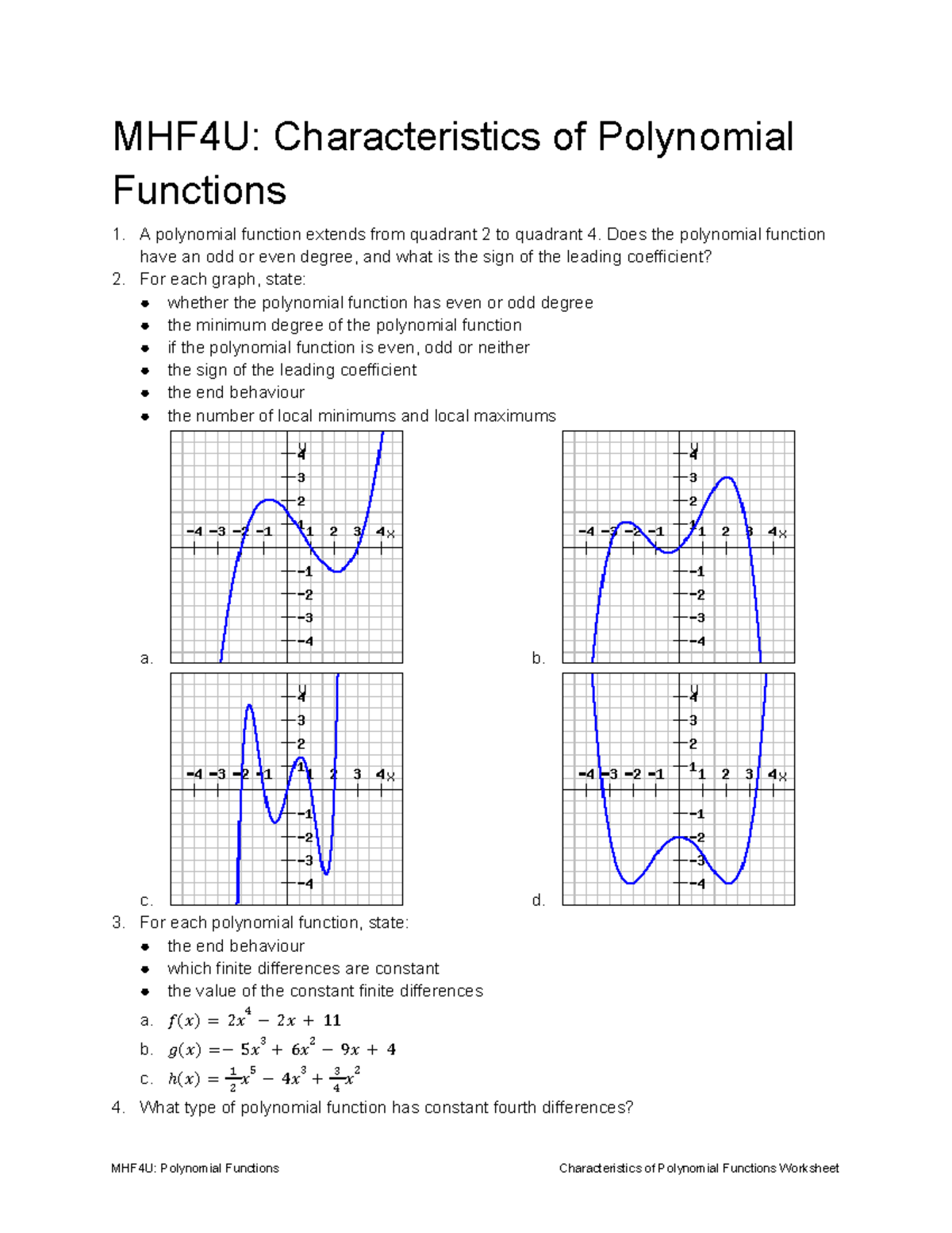MHF4U Characteristics of Polynomial Functions: Detailed Analysis Notes ...