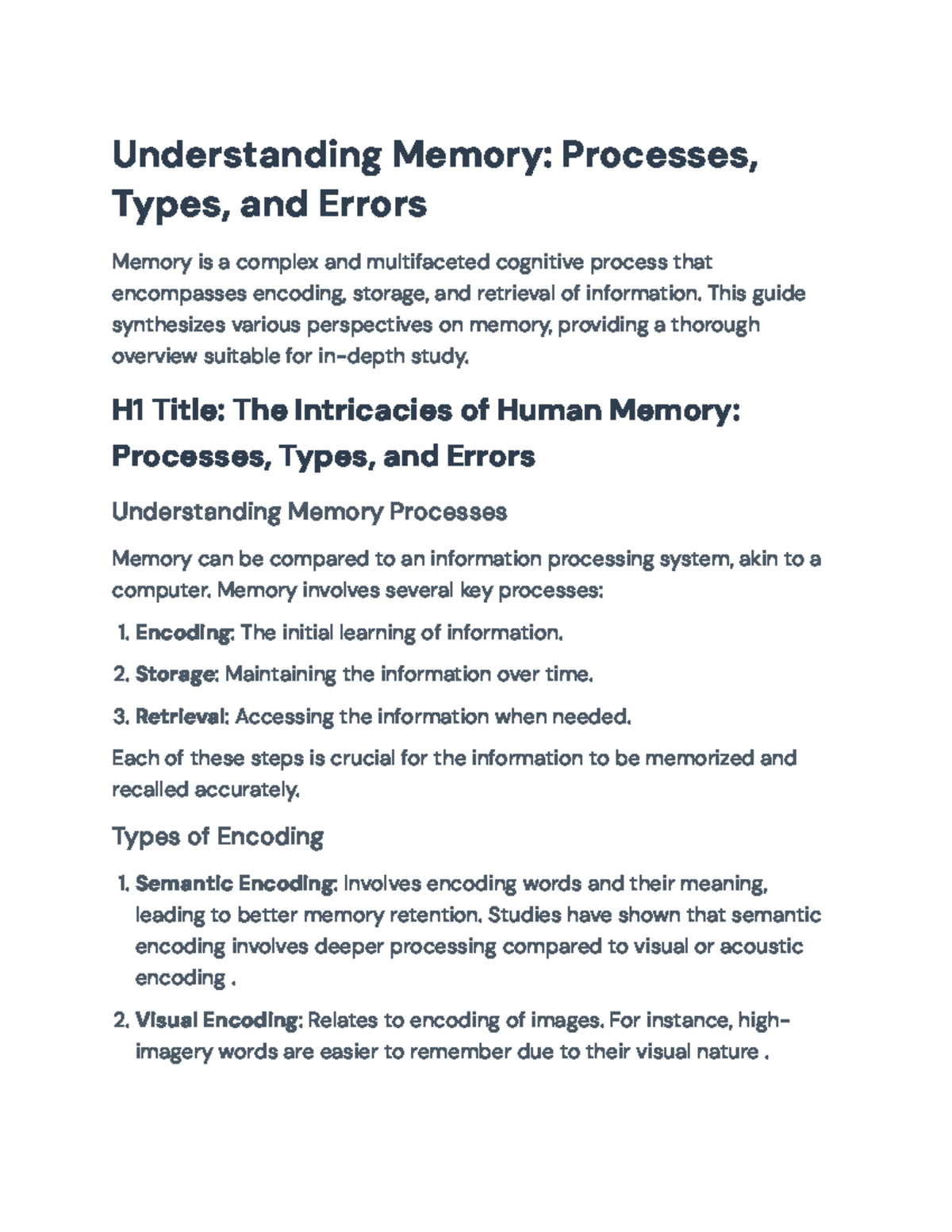 Understanding Memory: Processes, Types, Errors - PSY 101 Guide - Understanding Memory: Processes ...