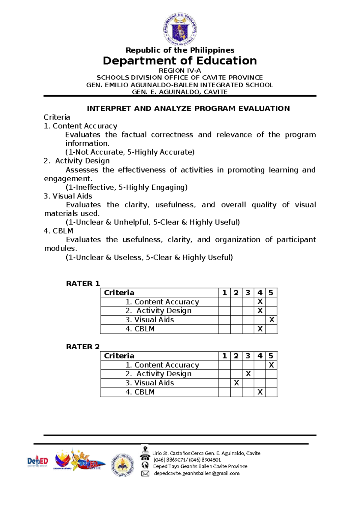 Interpret and Analyze Program Evaluation Criteria - DepEd Cavite - Studocu