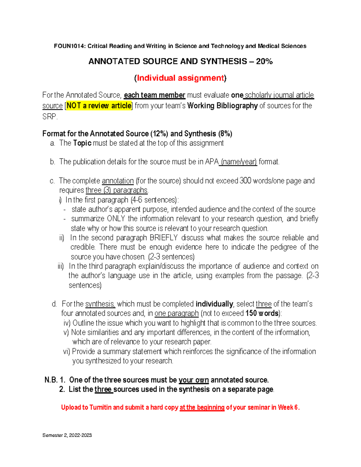 # 3 - Annotated Source Synthesis + Rubric- Semester 2, 2022-2023 ...