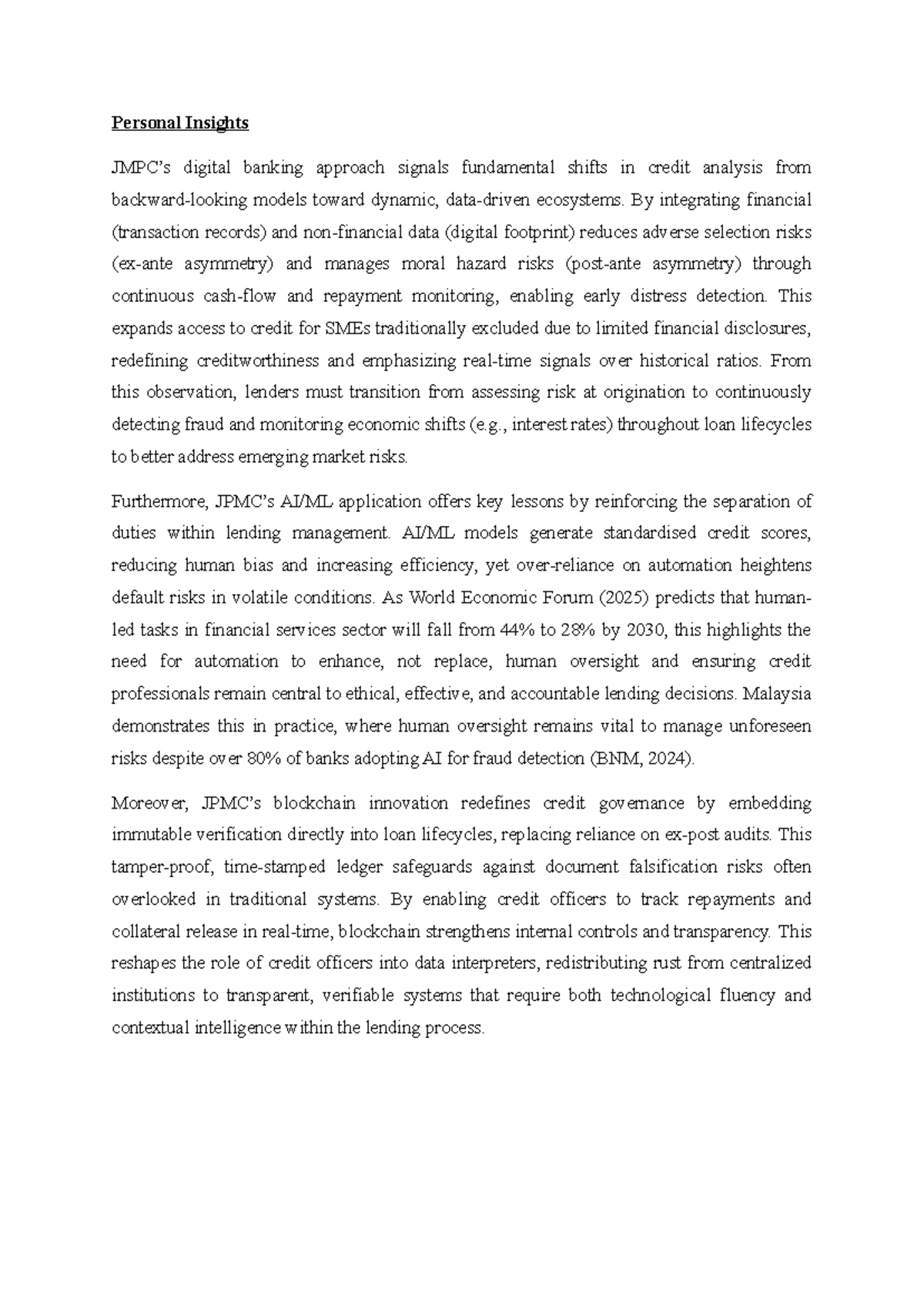 BFW3841 Reflective Essay: Digital Banking's Impact on Credit Analysis ...