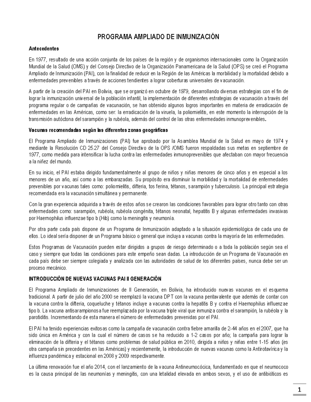 Programa Ampliado de Inmunización (PAI): Historia y Estrategias en ...