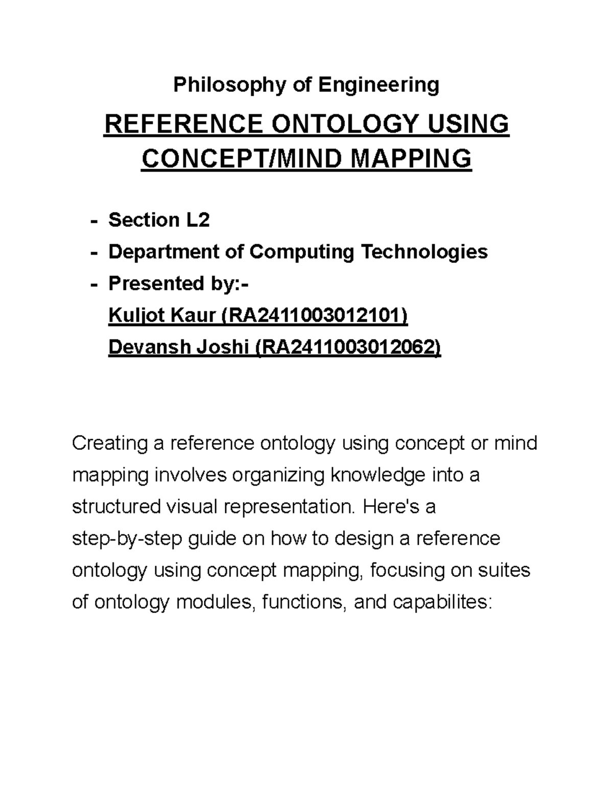 POE - Reference Ontology Design Using Concept Mapping Techniques - Studocu