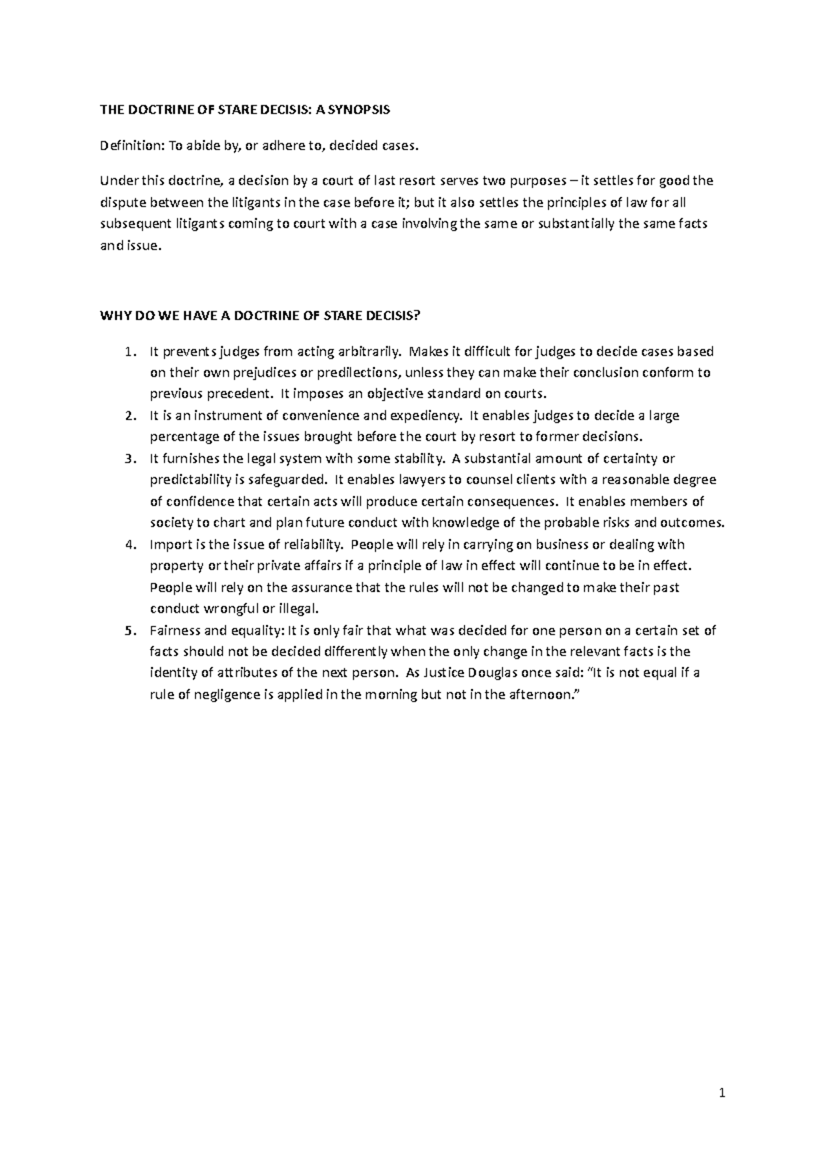 Lecture 6 LAW 132: An Overview of the Doctrine of Stare Decisis - Studocu