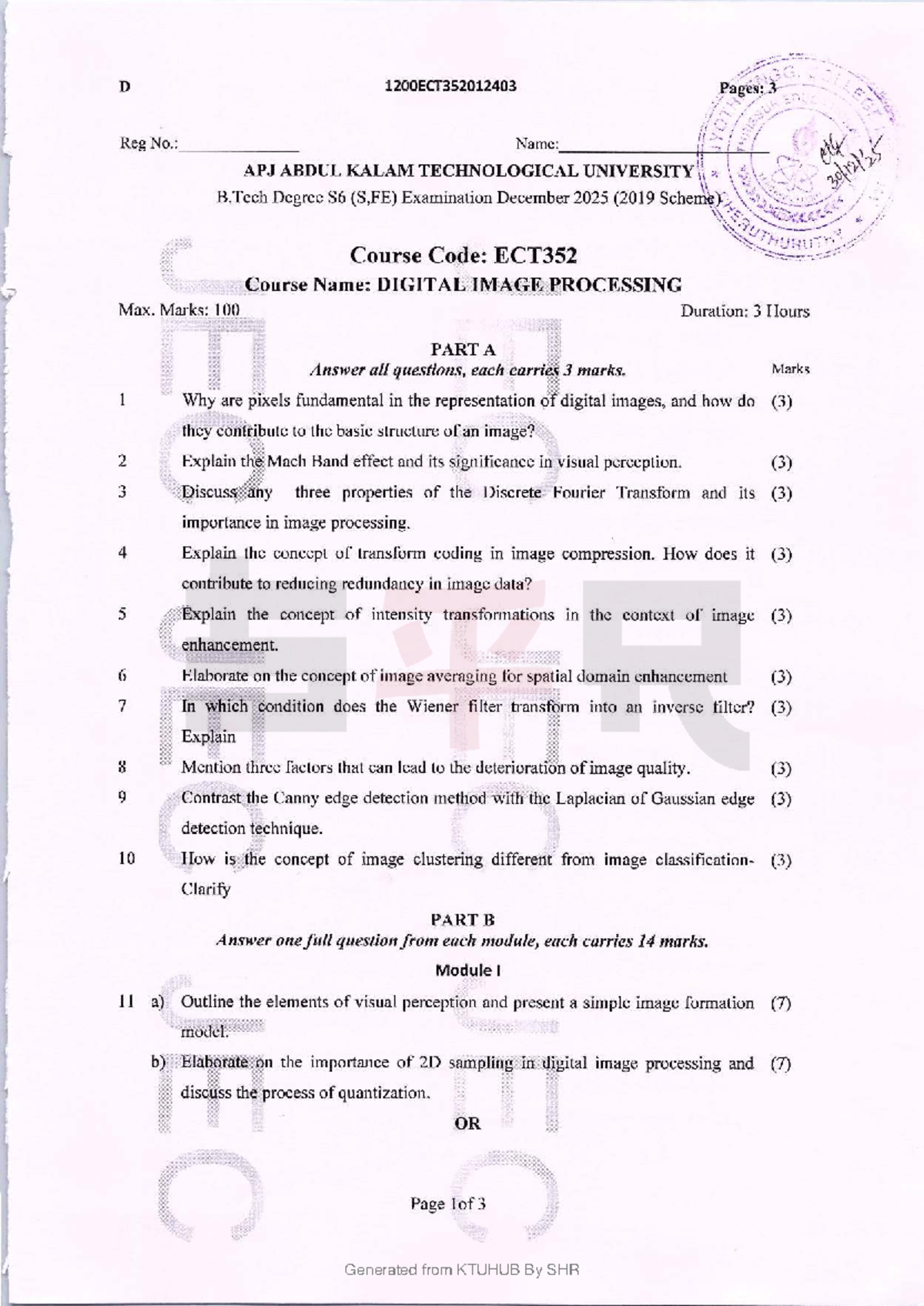 Digital Image Processing Exam Papers - ECT352 Module 3 - Studocu
