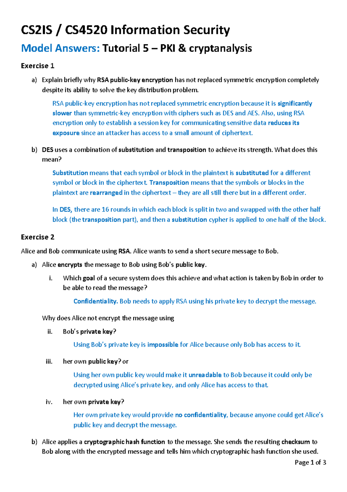 CS2IS / CS4520 Tutorial 5 Answers: PKI & Cryptanalysis Explained - Studocu