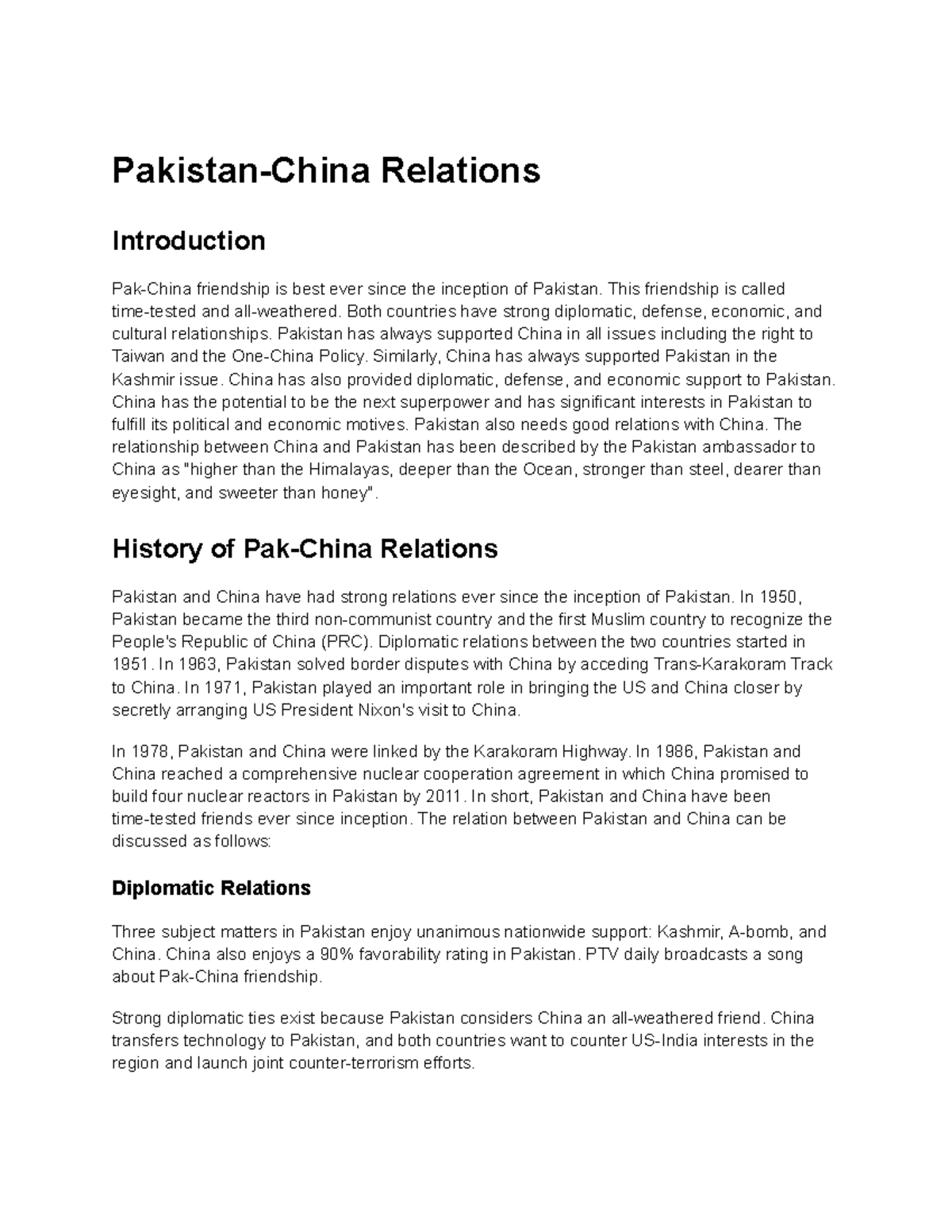 Pakistan affair - Pakistan-China Relations Introduction Pak-China ...