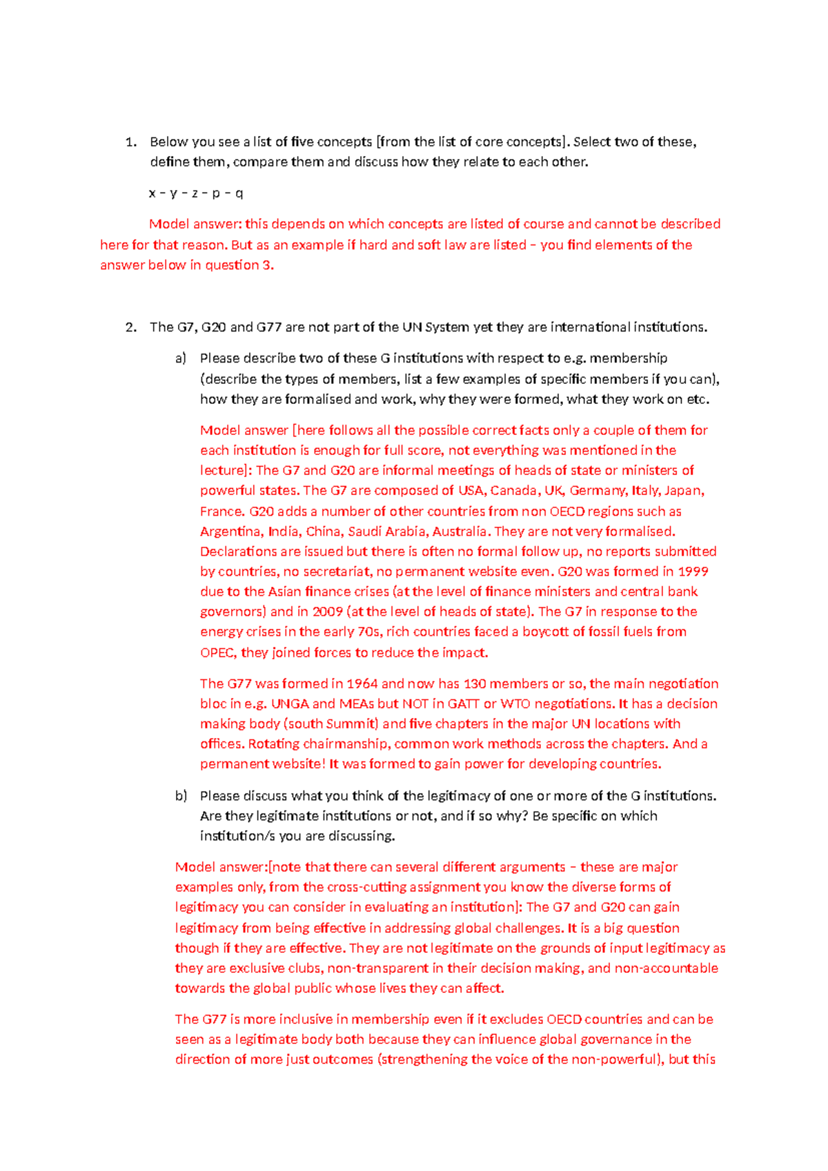 Exam Prep Questions & Model Answers for INTL 101: Global Institutions ...
