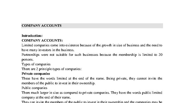 COMPANY ACCOUNTS: Understanding Share Capital and Types of Companies ...