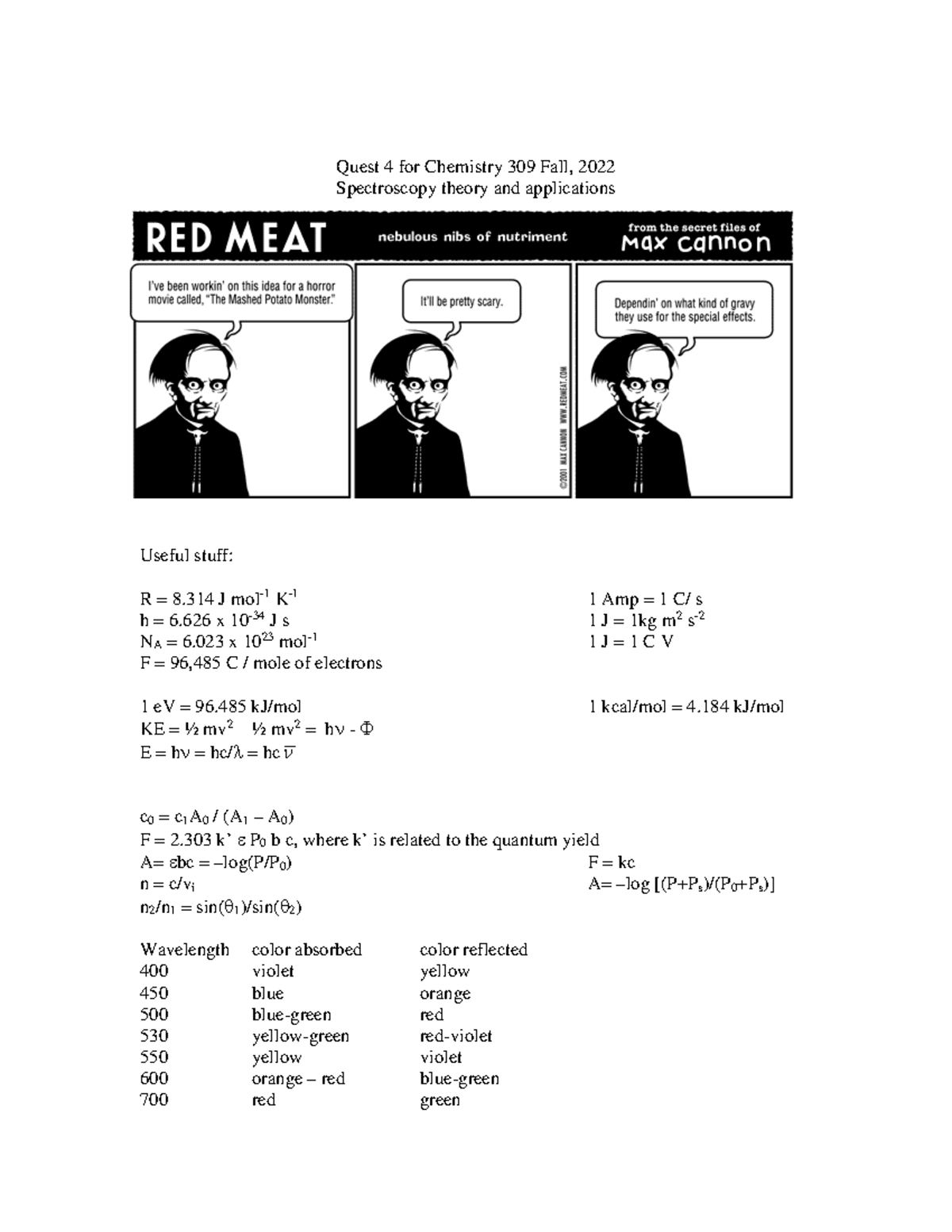Chemistry 309 Fall 2022: Quest 4 Answers on Spectroscopy Techniques ...