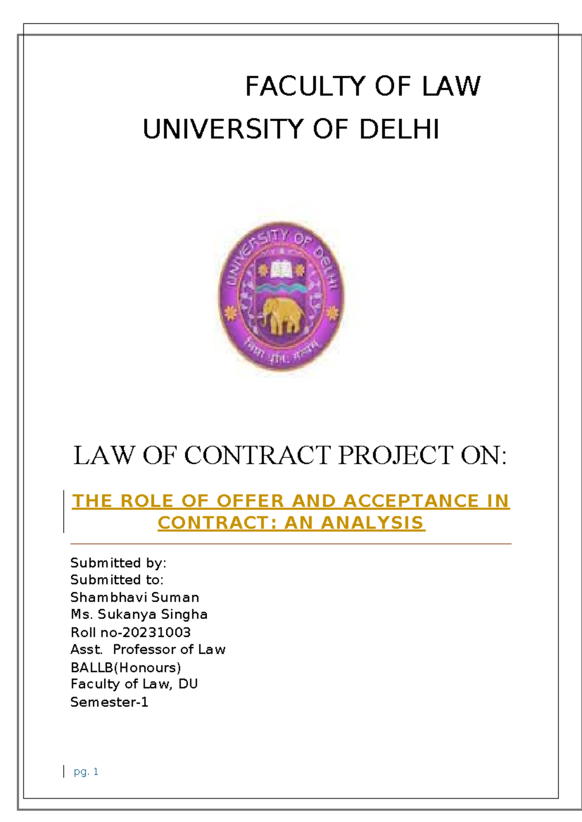 Contractsprjct - contracts assignment - b FACULTY OF LAW UNIVERSITY OF ...