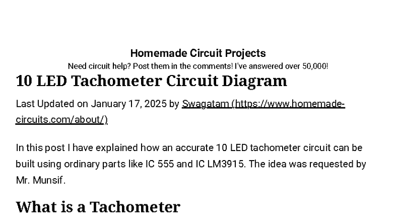 10 LED Tachometer Circuit Diagram (Homemade Projects) - Studocu