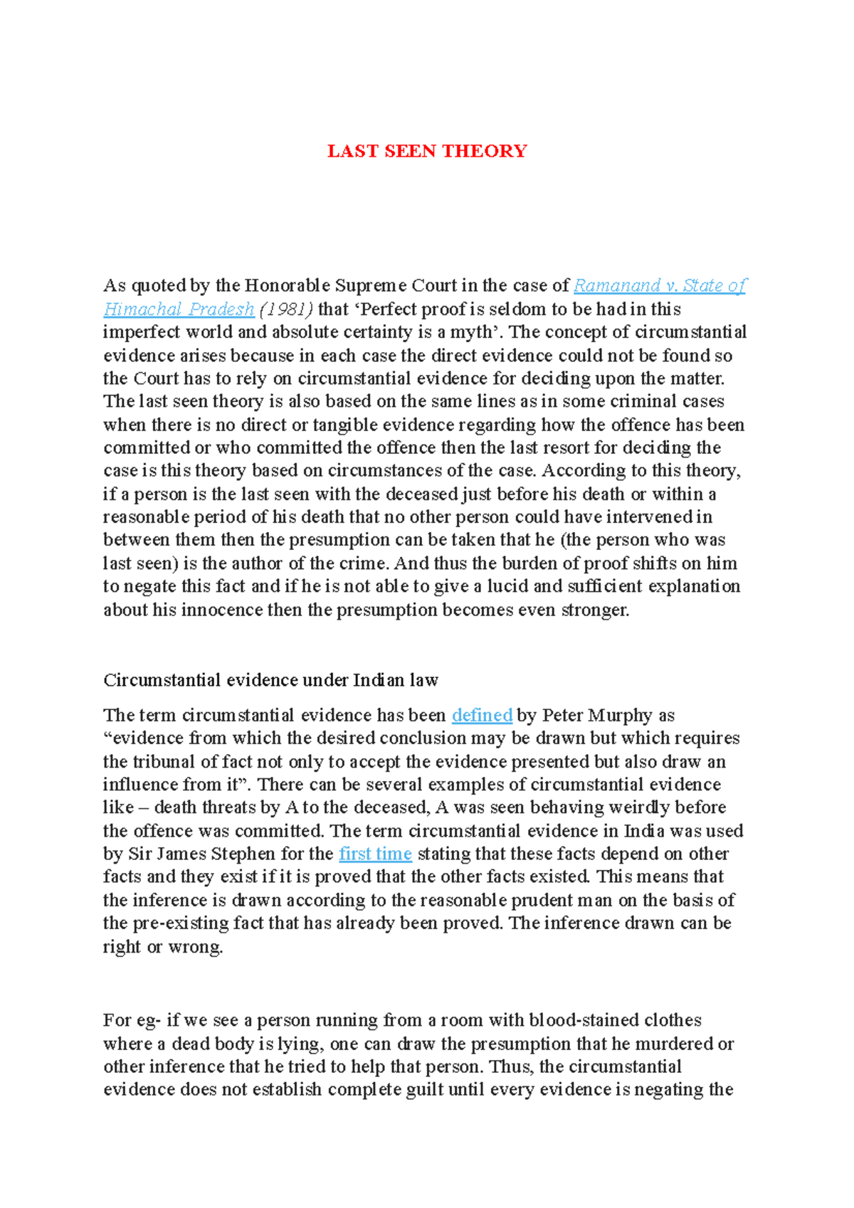 LAST SEEN Theory: Key Summaries & Case Law Insights - Studocu