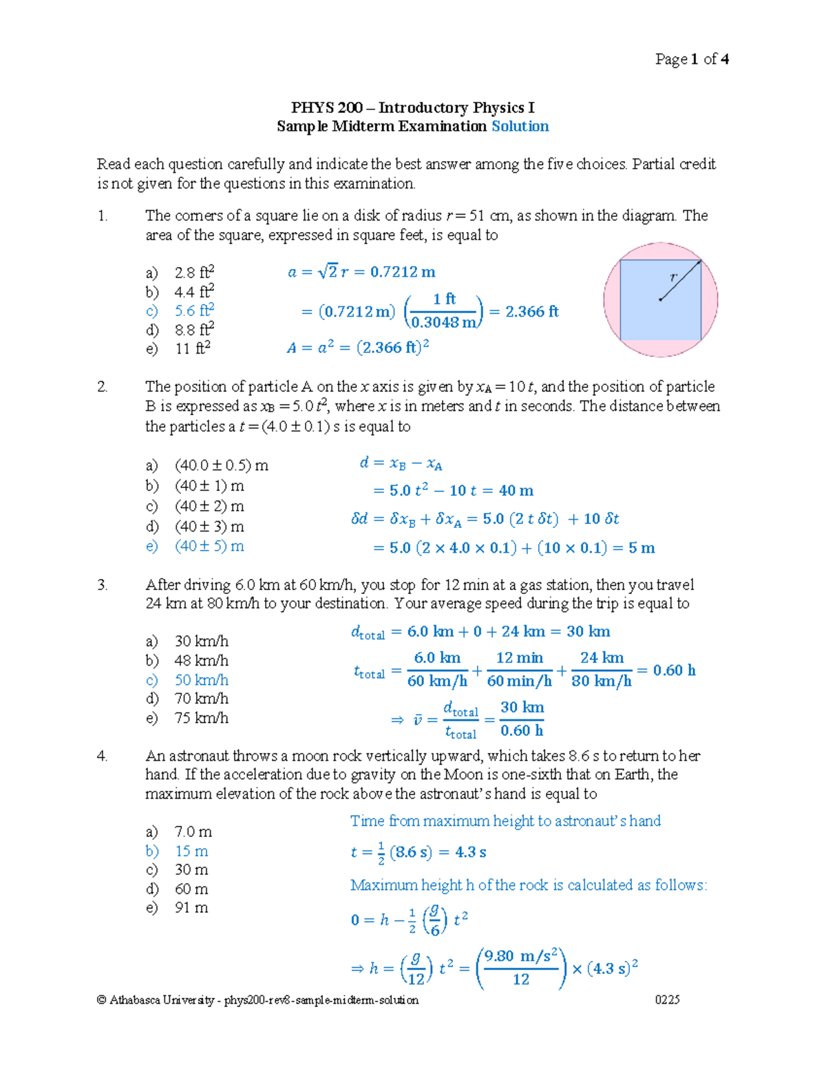 PHYS 200 ‒ Midterm Exam Practice Questions and Solutions - Studocu