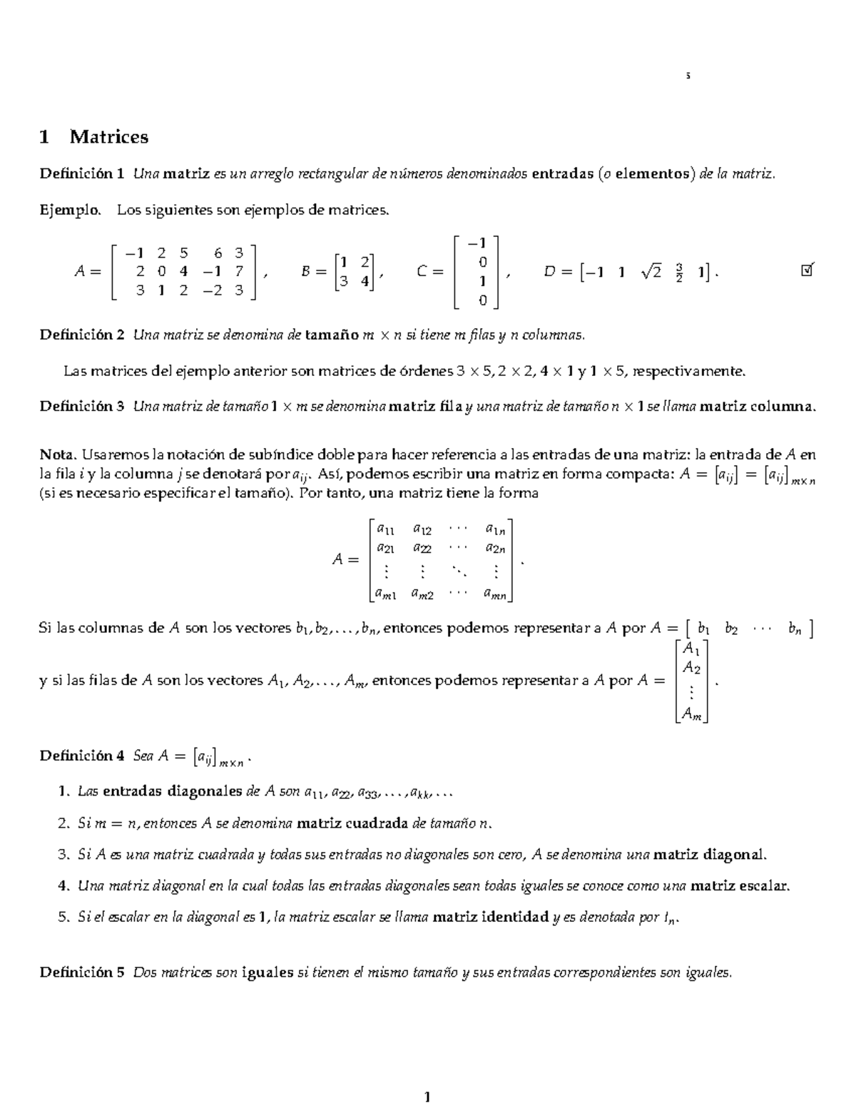 Clase 8: Matrices en Álgebra Lineal - Escuela de Matemáticas UNAL 003 ...