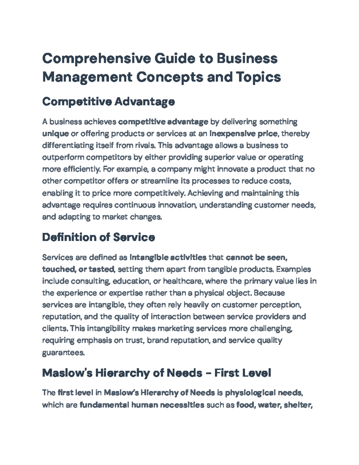 Comprehensive Overview of Business Management Concepts (BUS 101) - Studocu
